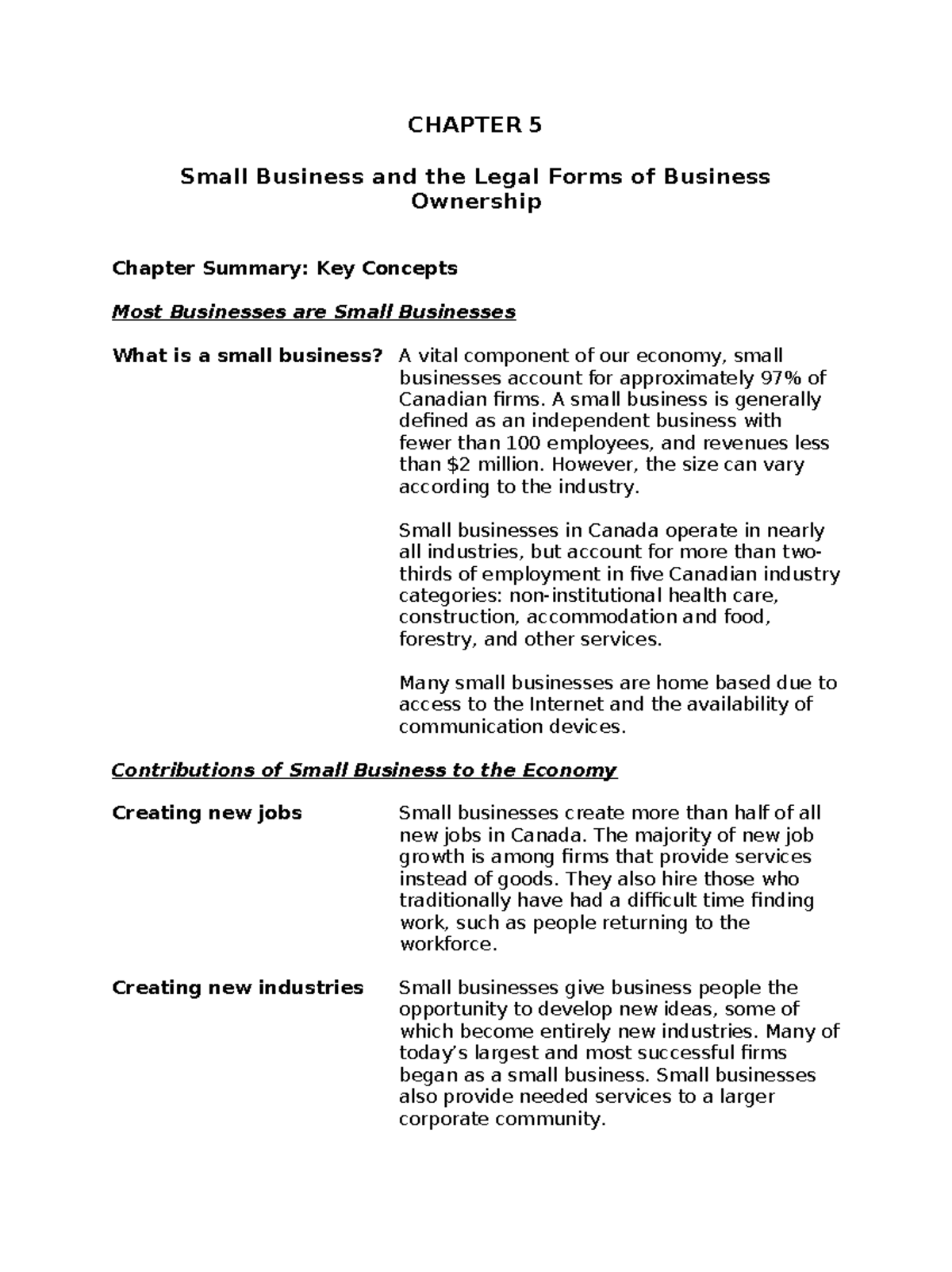 Chapter 5 - Small Business Ownership & Legal Forms Study Guide - Studocu