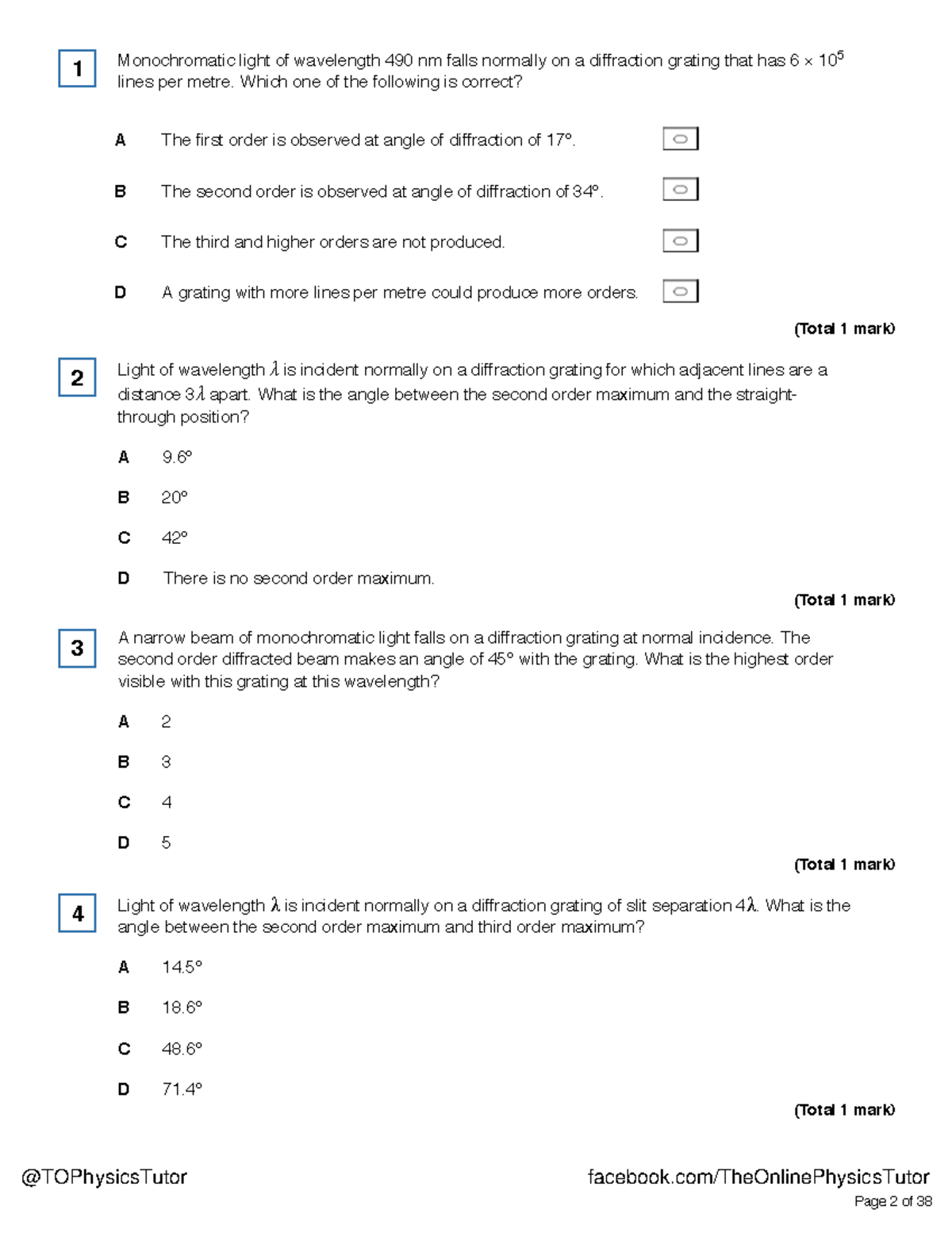 Diffraction Grating Questions and Solutions for PHYS 101 - Studocu