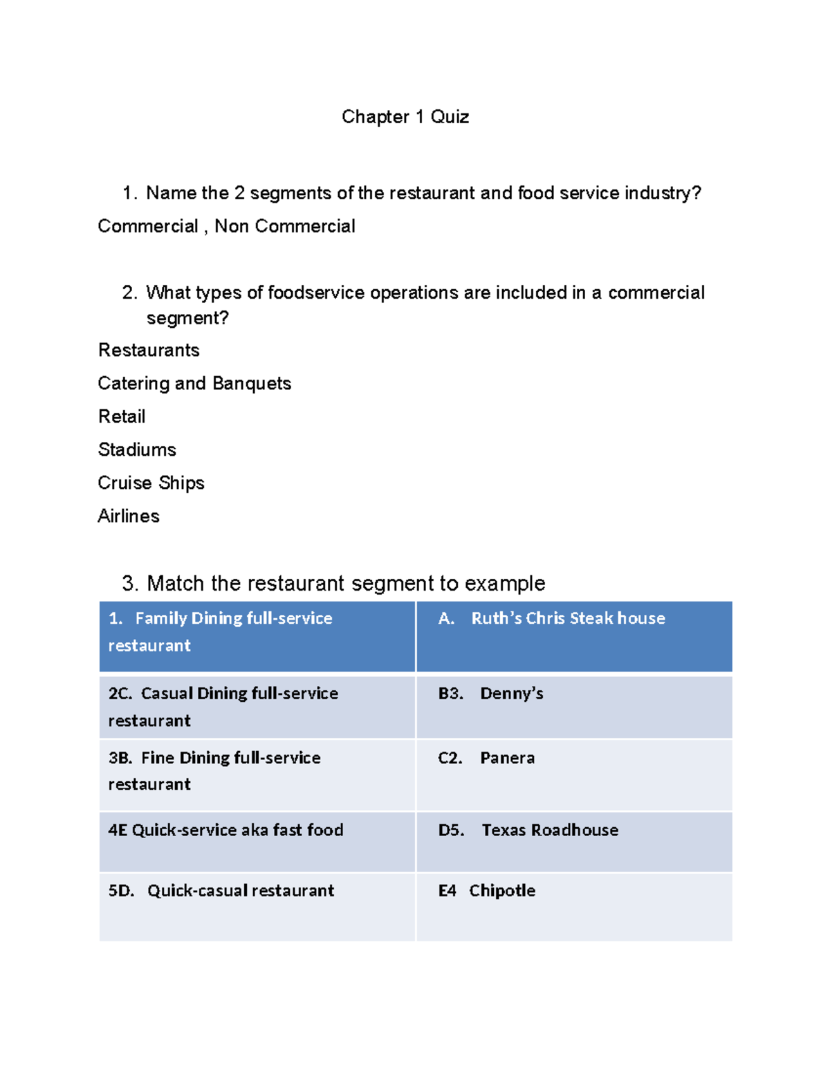 Chapter 1 Quiz 2 - Restaurant & Food Service Segments - Studocu