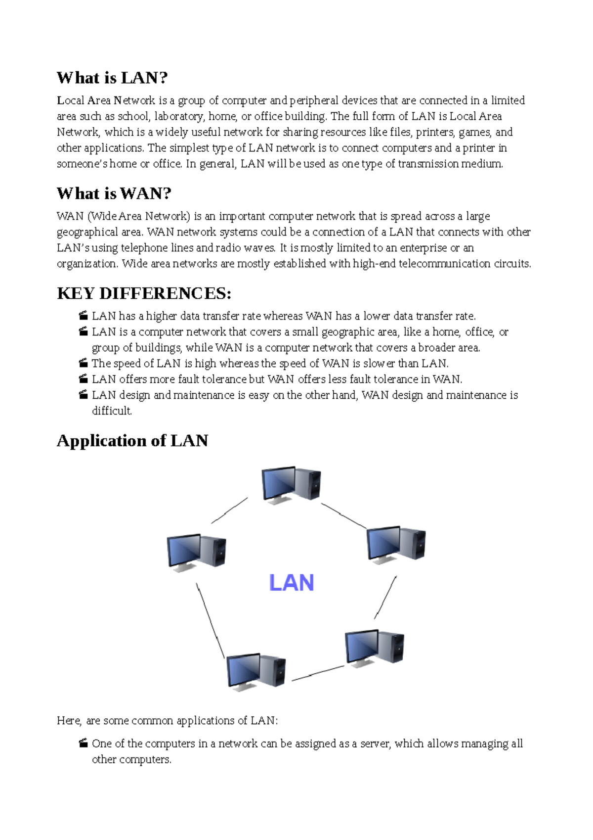 Computer Networks - LAN vs WAN Overview and Applications - Studocu