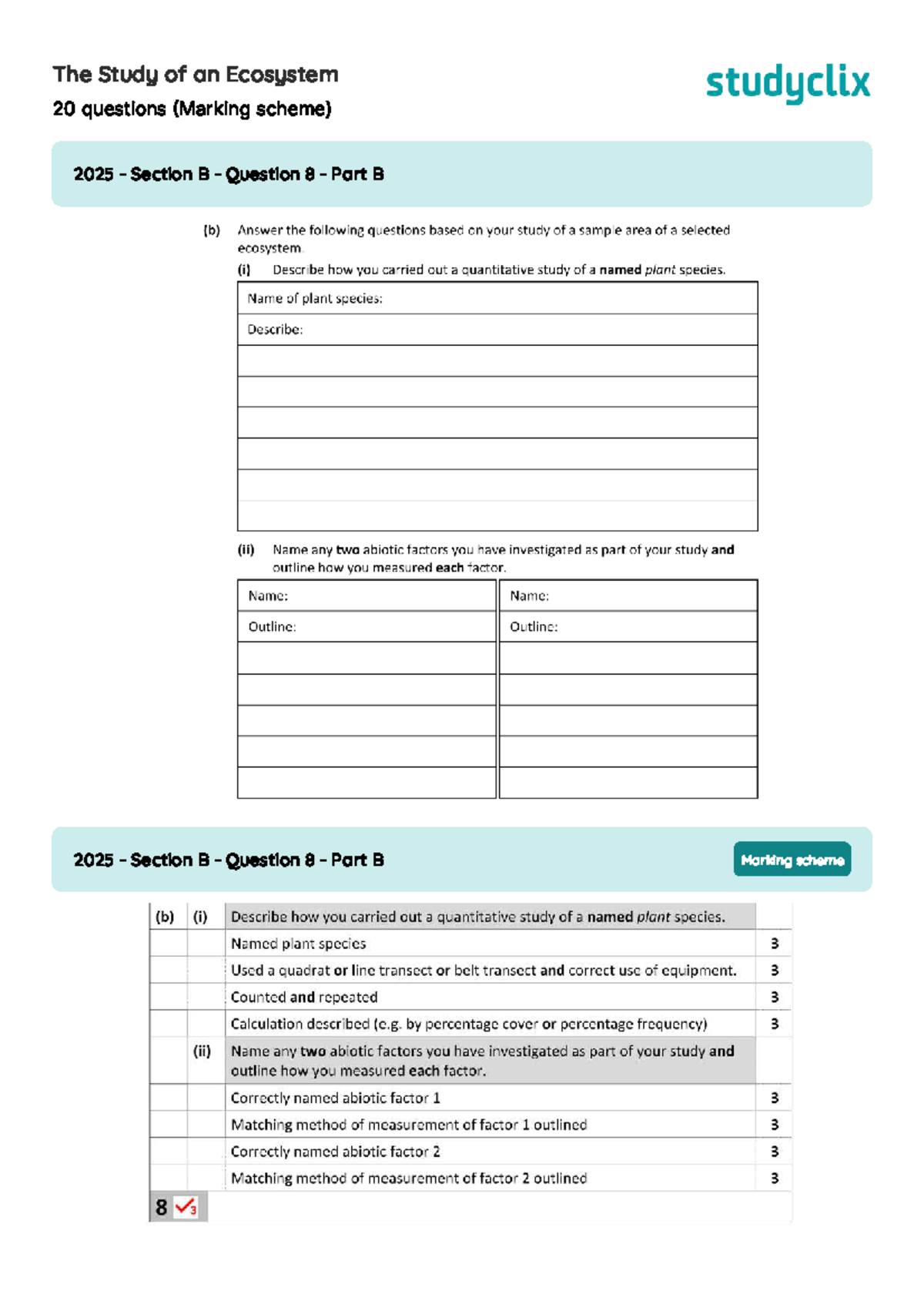 Ecosystem Study Questions & Marking Scheme (2025-2009) - Studocu