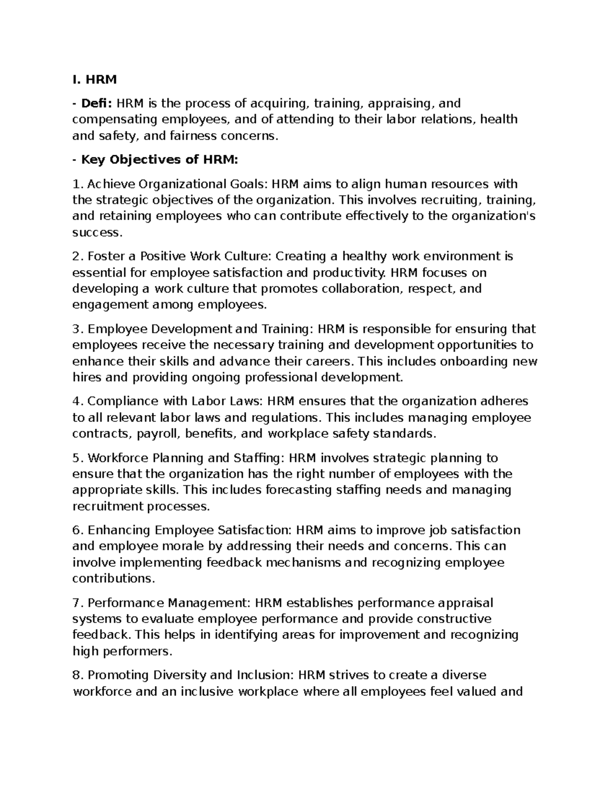 HRM Overview: Key Objectives and Factors Affecting HRM - Studocu