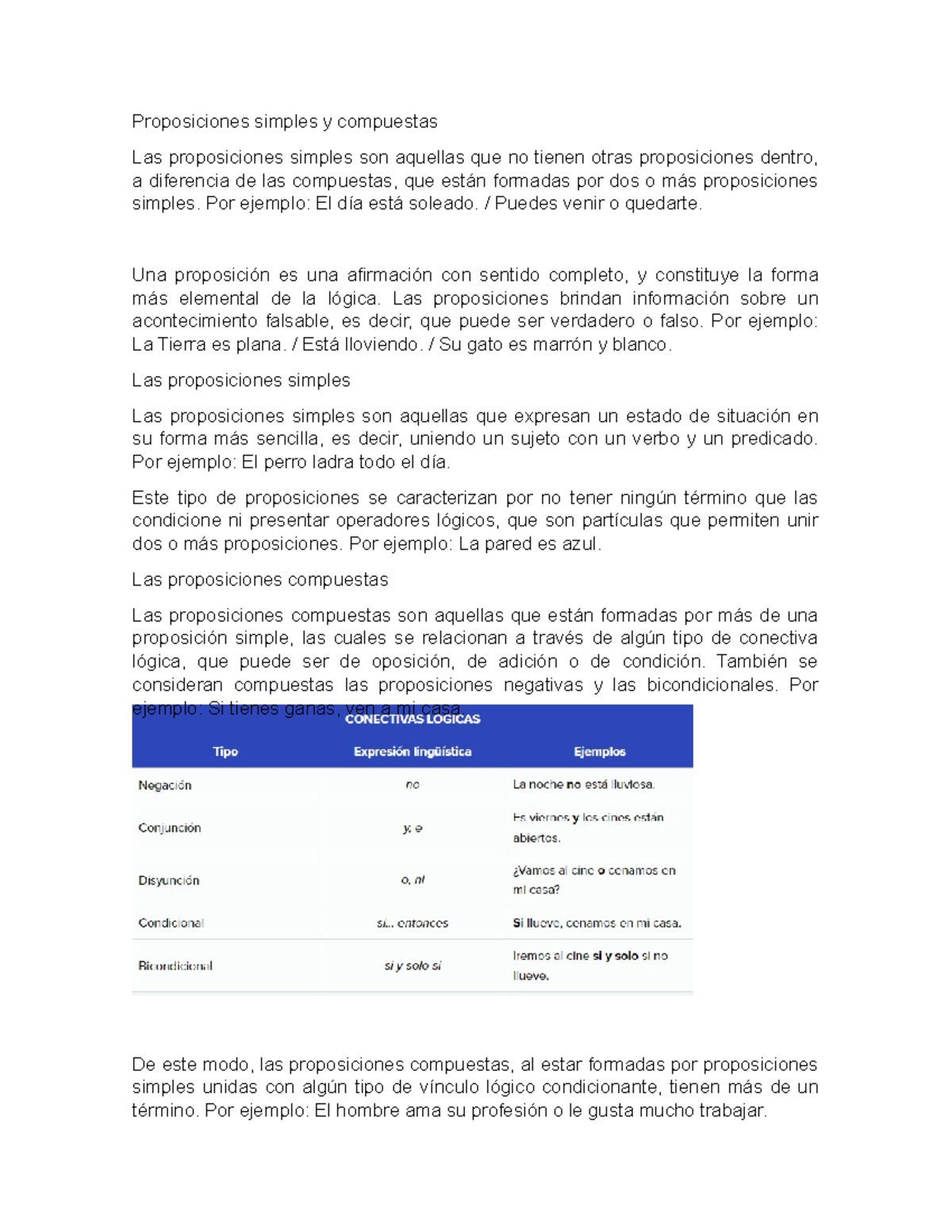 Proposiciones Simples y Compuestas: Análisis Lógico y Ejemplos - Studocu
