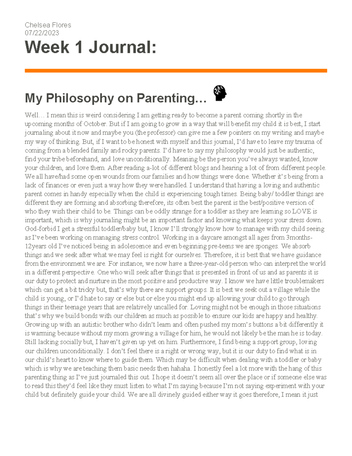 Week 1 Journal - Chelsea Flores 07/22/ Week 1 Journal: My Philosophy on ...
