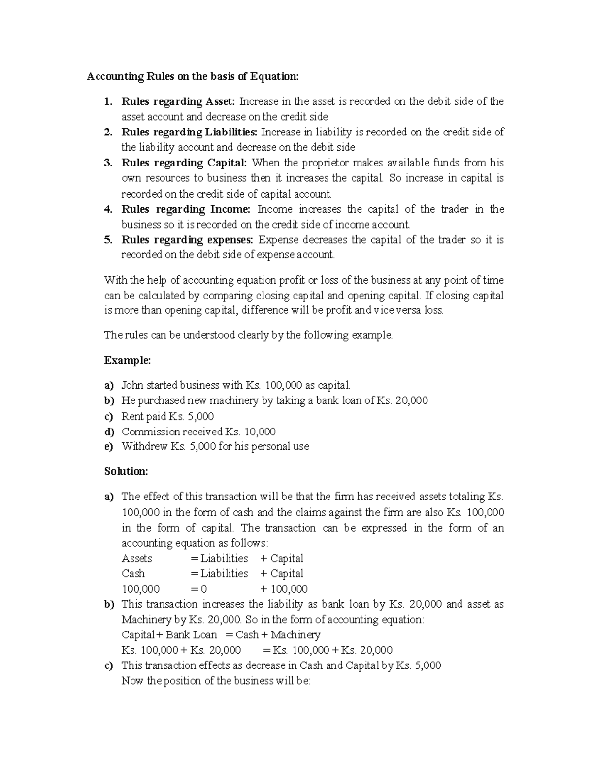 Accounting Rules Based on Equation: Assets, Liabilities, & Capital ...