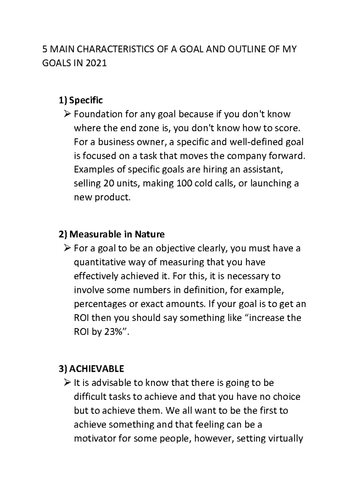 5 MAIN Characteristics OF A GOAL AND Outline OF MY Goals IN 2021 ...