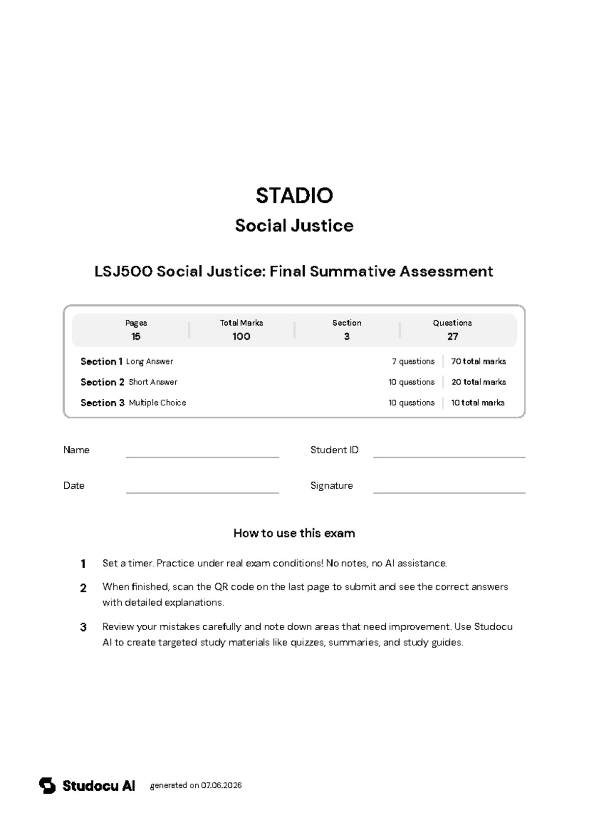 LSJ500 Social Justice: Final Summative Assessment - Studocu
