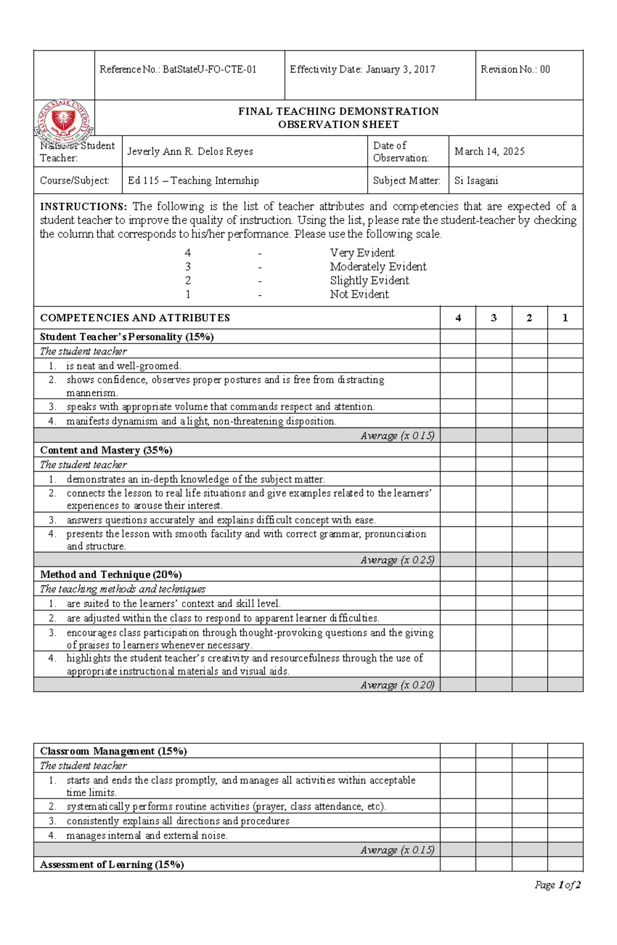 Grading Sheet Grading Sheet On Final Demo Reference No Batstateu