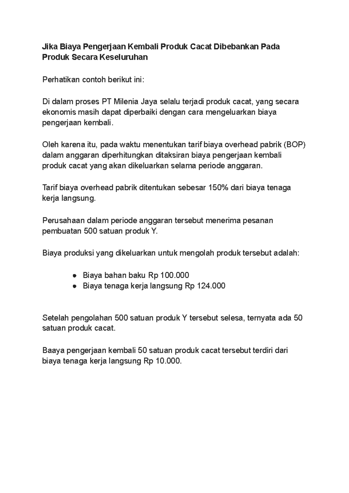Analisis Biaya Pengerjaan Kembali Produk Cacat dalam Produksi - Studocu