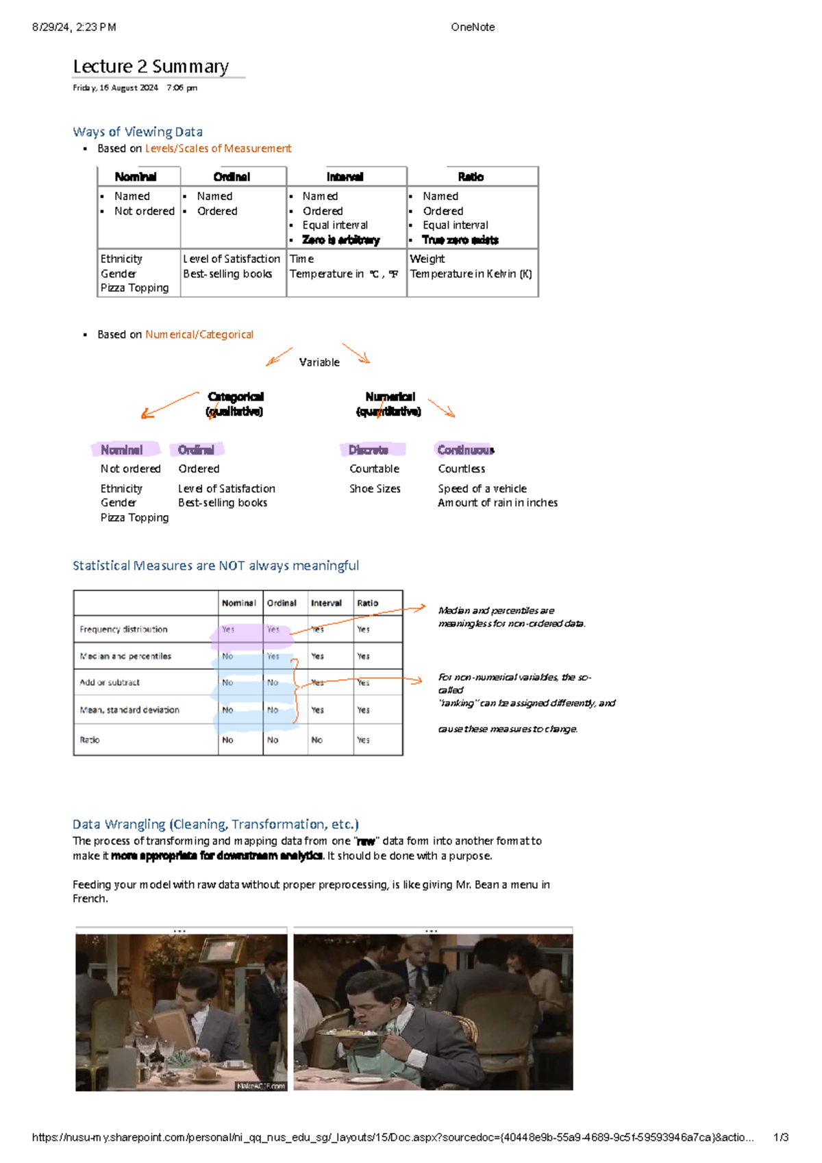 EE2211 AY2425S1 Lecture 2 Summary: Types of Data and Measurement - Studocu