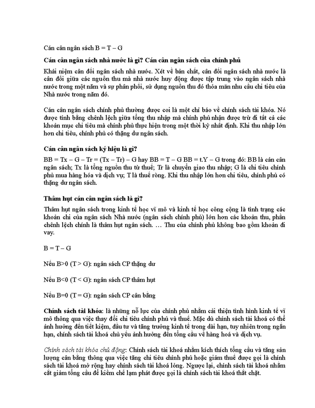 Cán cân ngân sách - soạn bài - Cán cân ngân sách B = T – G Cán cân ngân ...