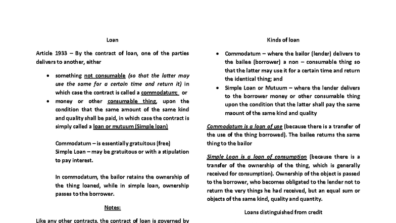 Loan Article: Understanding Commodatum and Simple Loans (1933-1961 ...