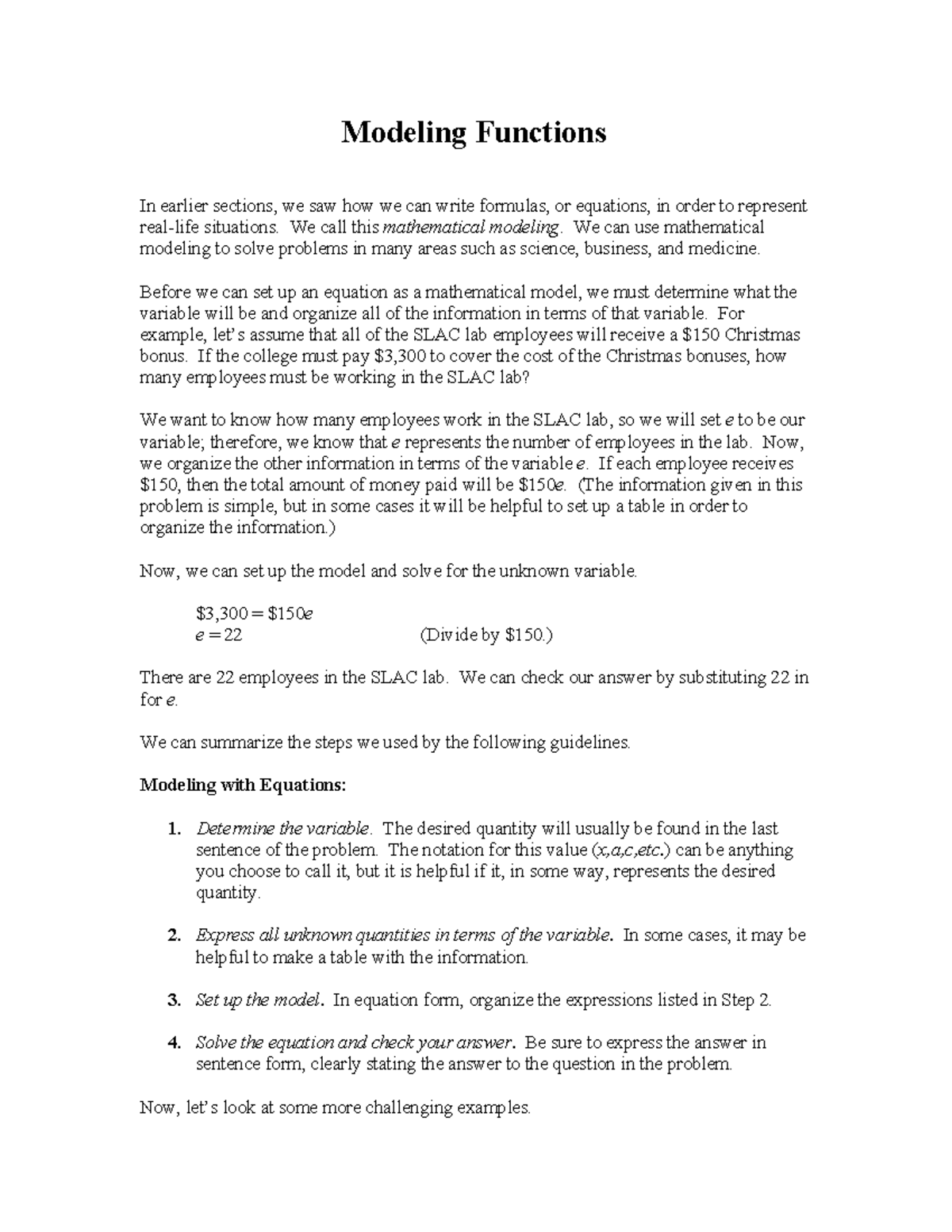 Mathematical Modeling with Equations - Concepts & Examples - Studocu