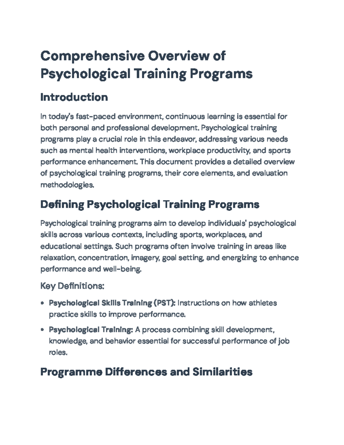Comprehensive Overview of Psychological Training Programs 2023 ...