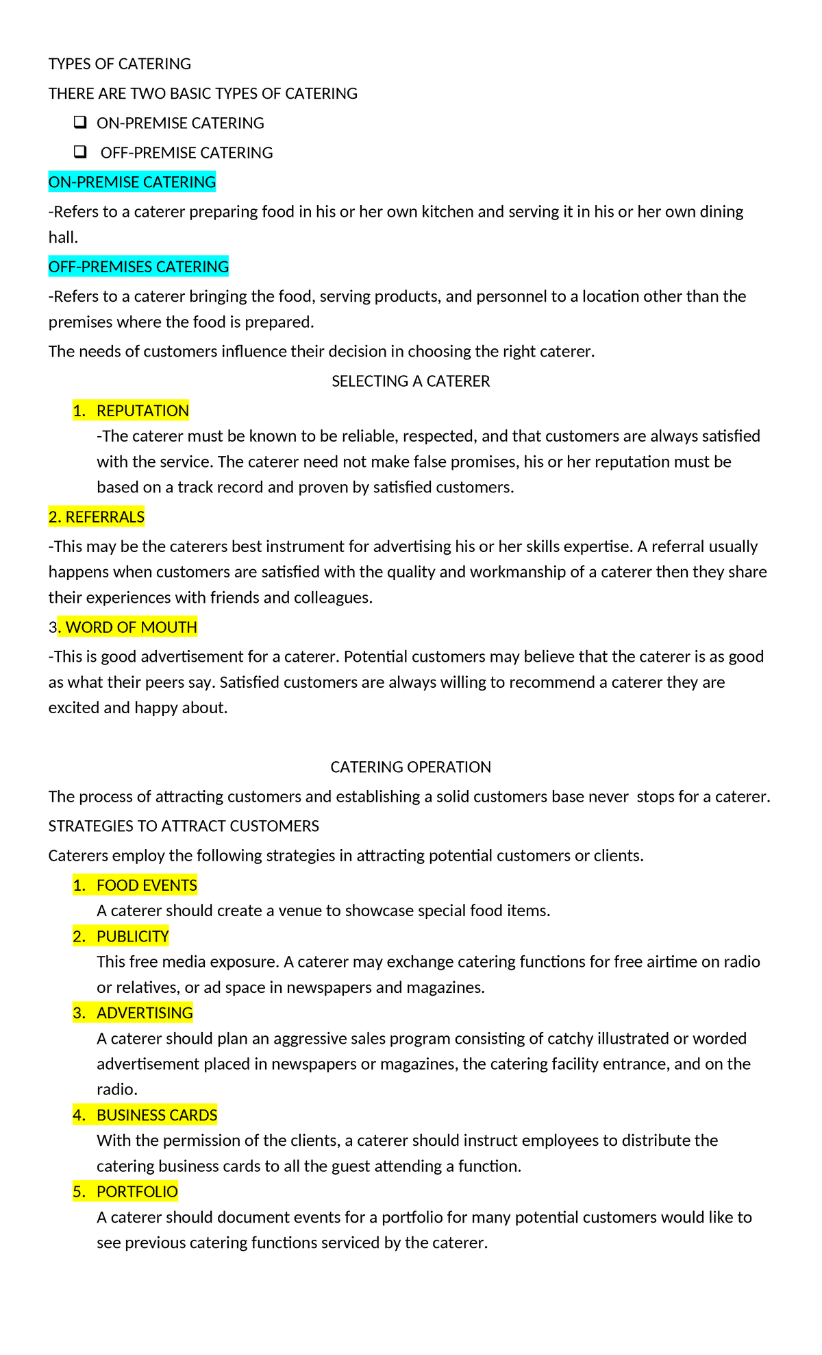 Types of Catering: Understanding Basic Concepts and Strategies - Studocu