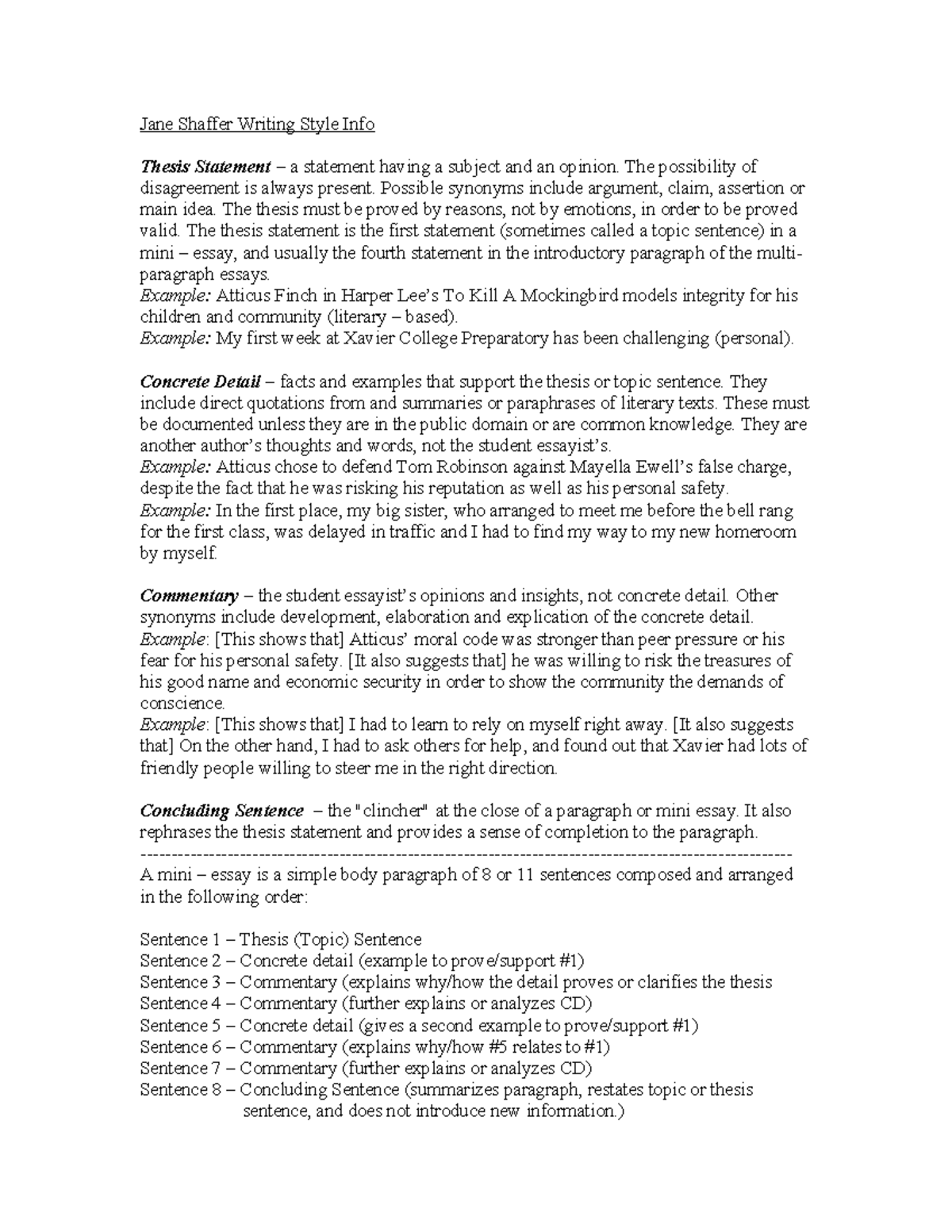 ENG101 Jane Shaffer Writing Style Guide: Thesis & Essay Structure - Studocu