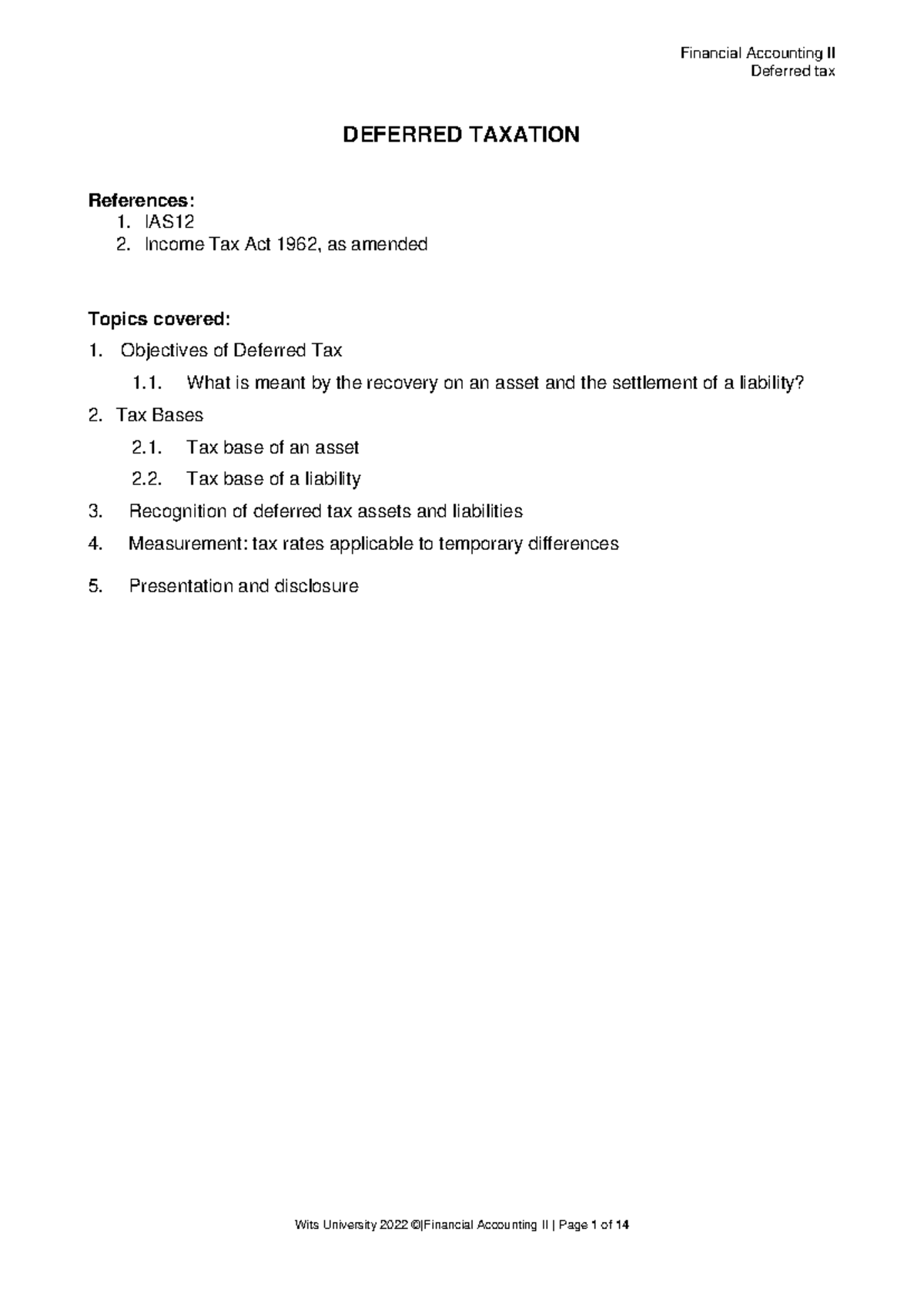 Deferred tax 2022 FA II student version - Deferred tax DEFERRED ...