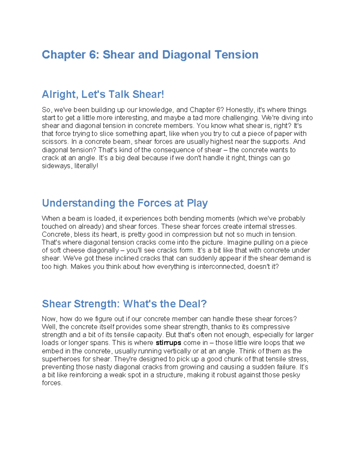 Concrete Structures Review: Chapter 6 - Shear & Diagonal Tension - Studocu