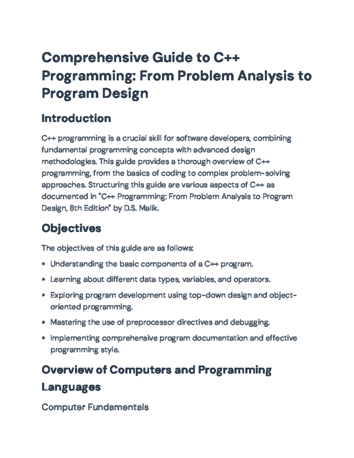 C++ Programming Fundamentals: A Comprehensive Guide (CS101) - Comprehensive Guide to C++ - Studocu