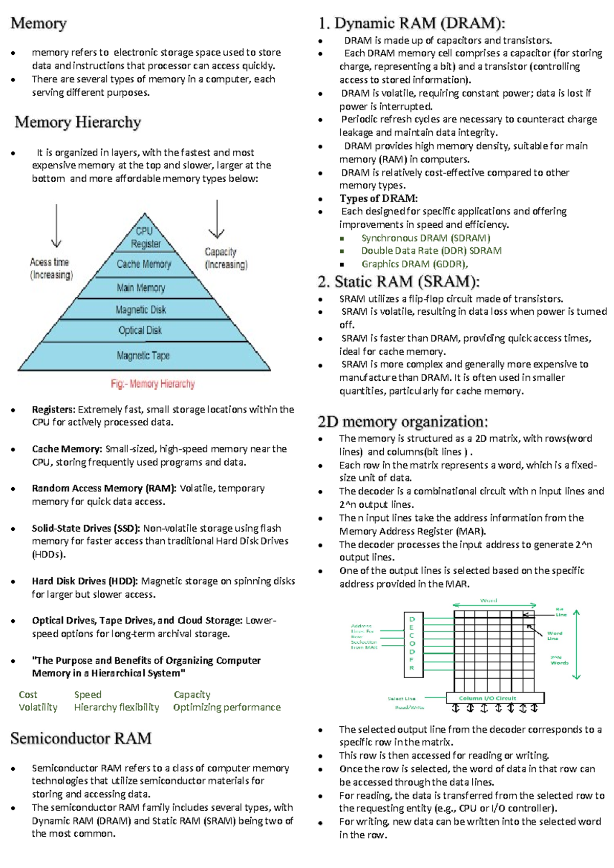 Memory Types and Organization: A Comprehensive Overview (CS101) - Studocu