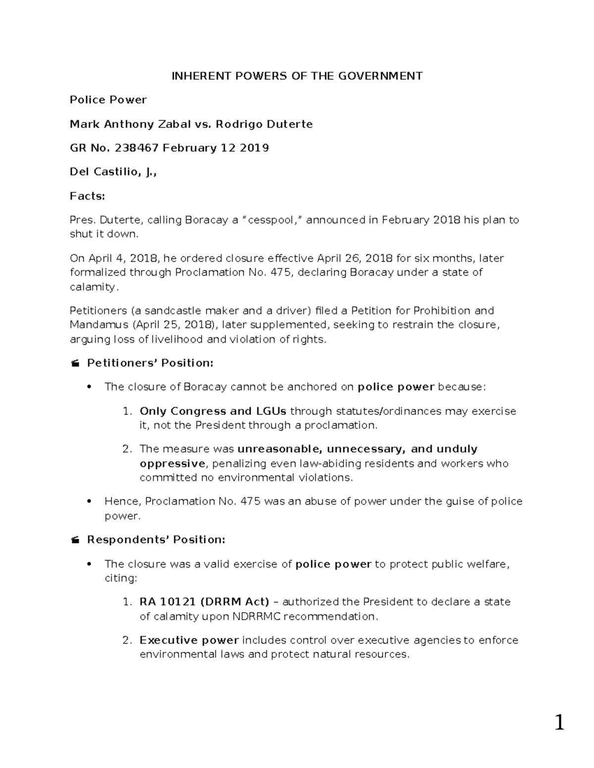 Inherent Powers of the Government: Police Power Analysis (Case Studies ...