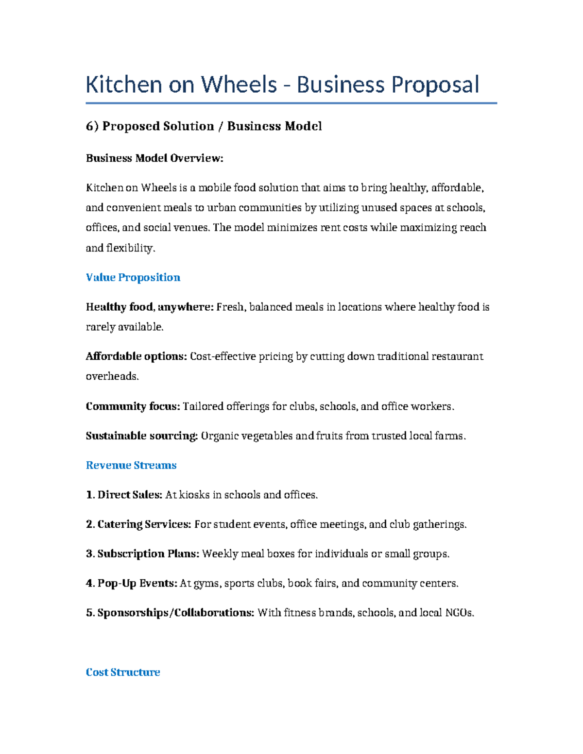 Kitchen on Wheels Business Proposal: Sustainable Food Solutions Part 1 ...