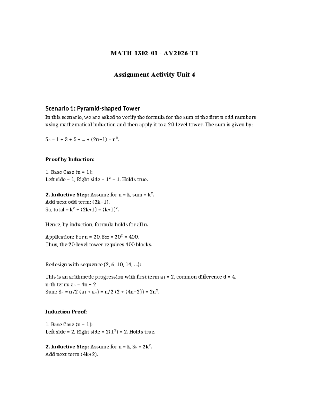 MATH Assignment: Induction & Relations - Unit 4 Scenarios - Studocu