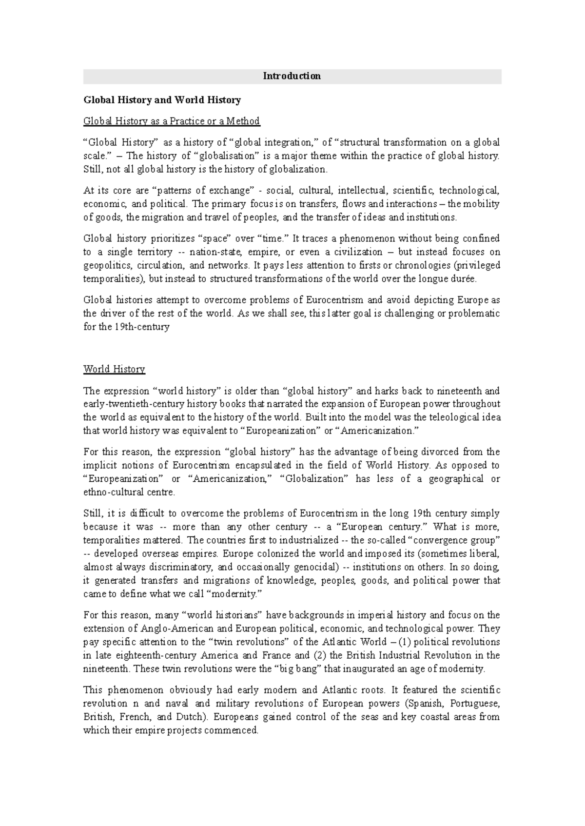 01. Introduction.docx - Introduction Global History and World History ...