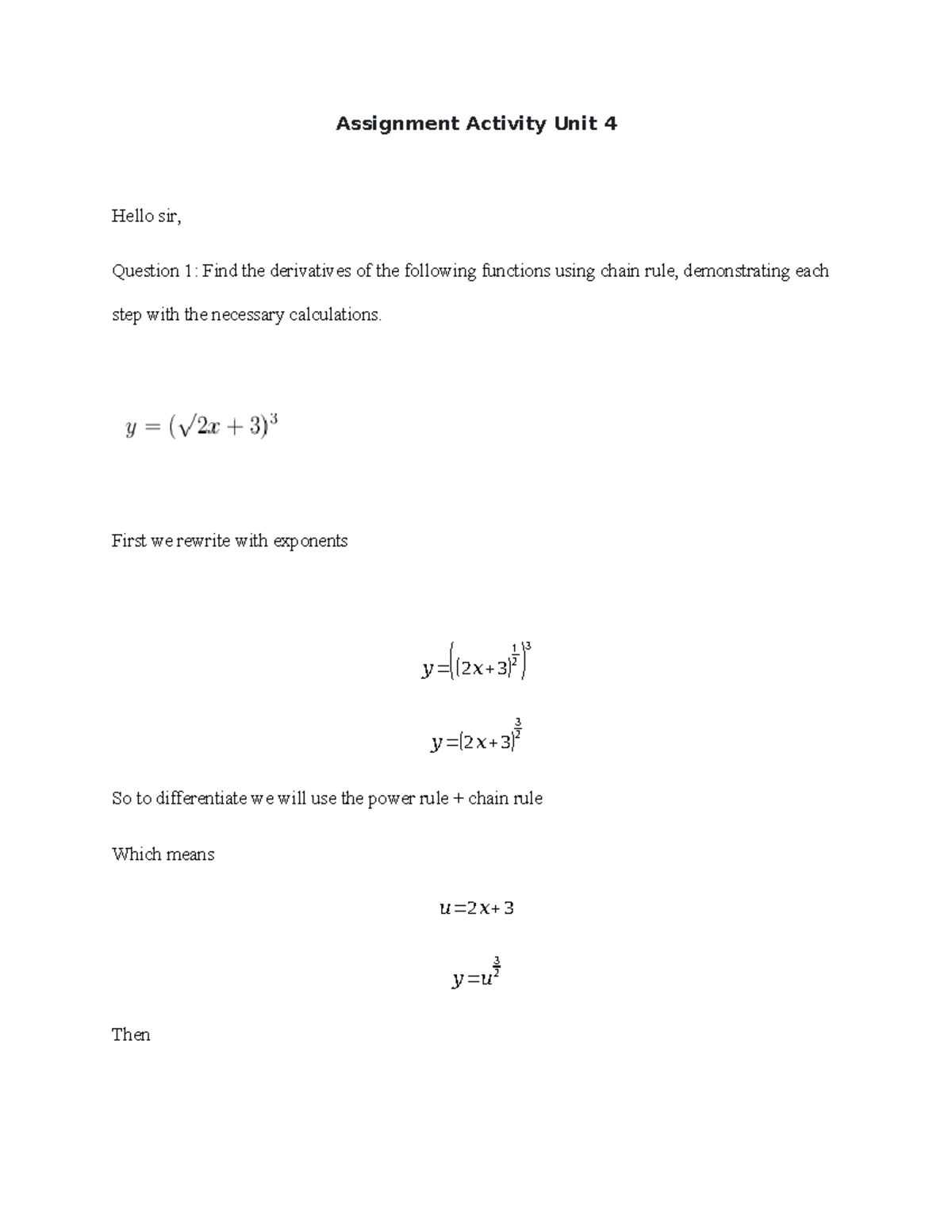 Assignment Activity Unit 4: Derivatives and Curve Analysis - Studocu