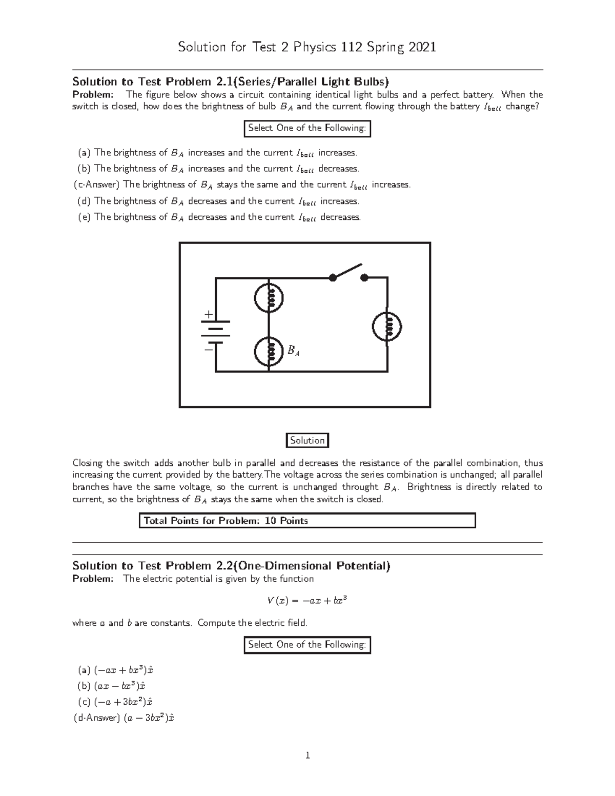Test 2 Solutions for Physics 112 - Spring 2021 - Studocu