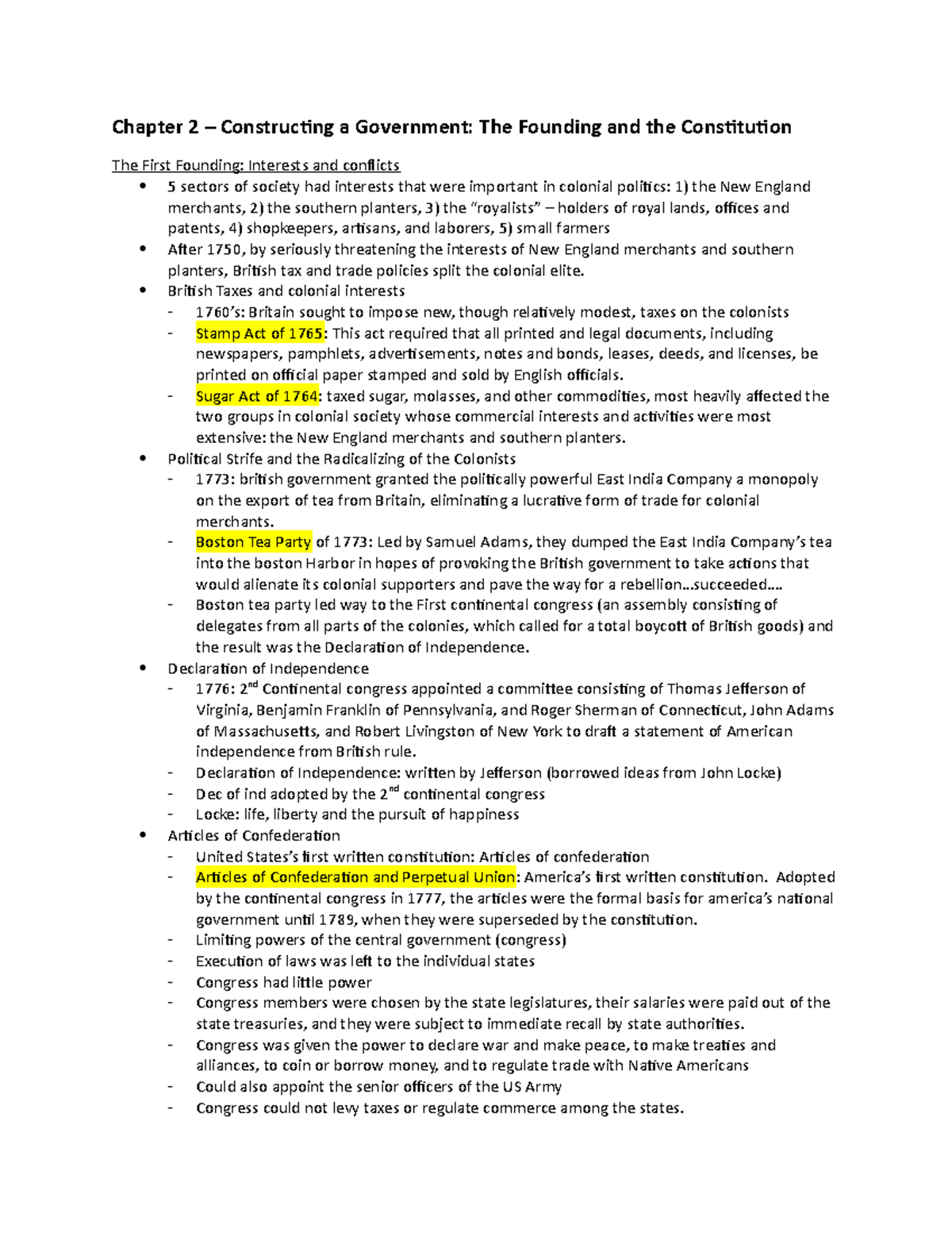 Government Chapter 2 Summary - Constructing the Founding and ...