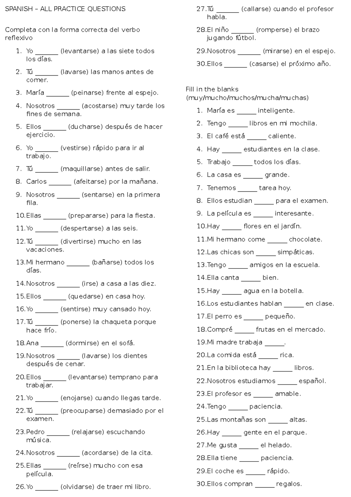 Spanish - All Practice Questions (SDG TTN) for Grade X - Studocu