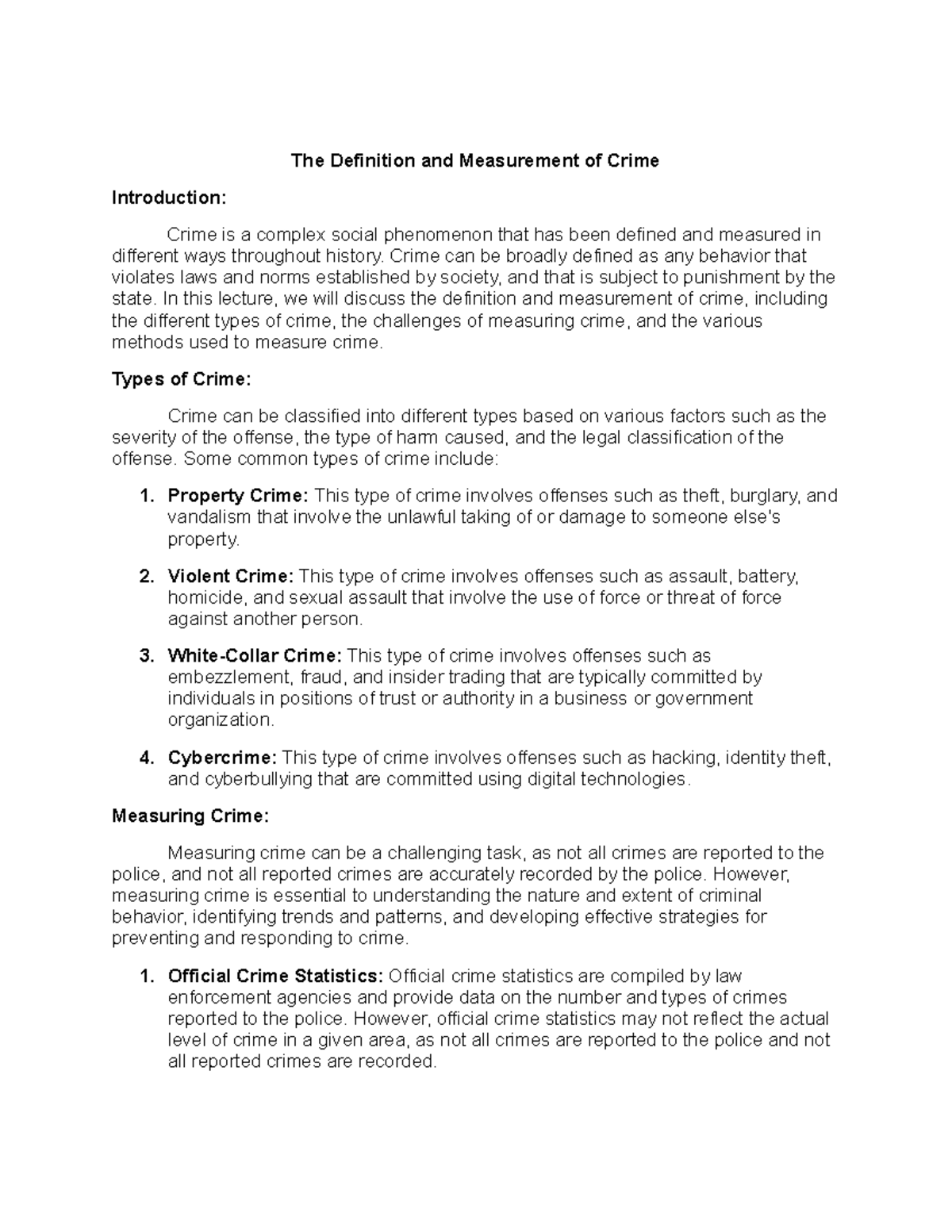 The Definition and Measurement of Crime - The Definition and ...