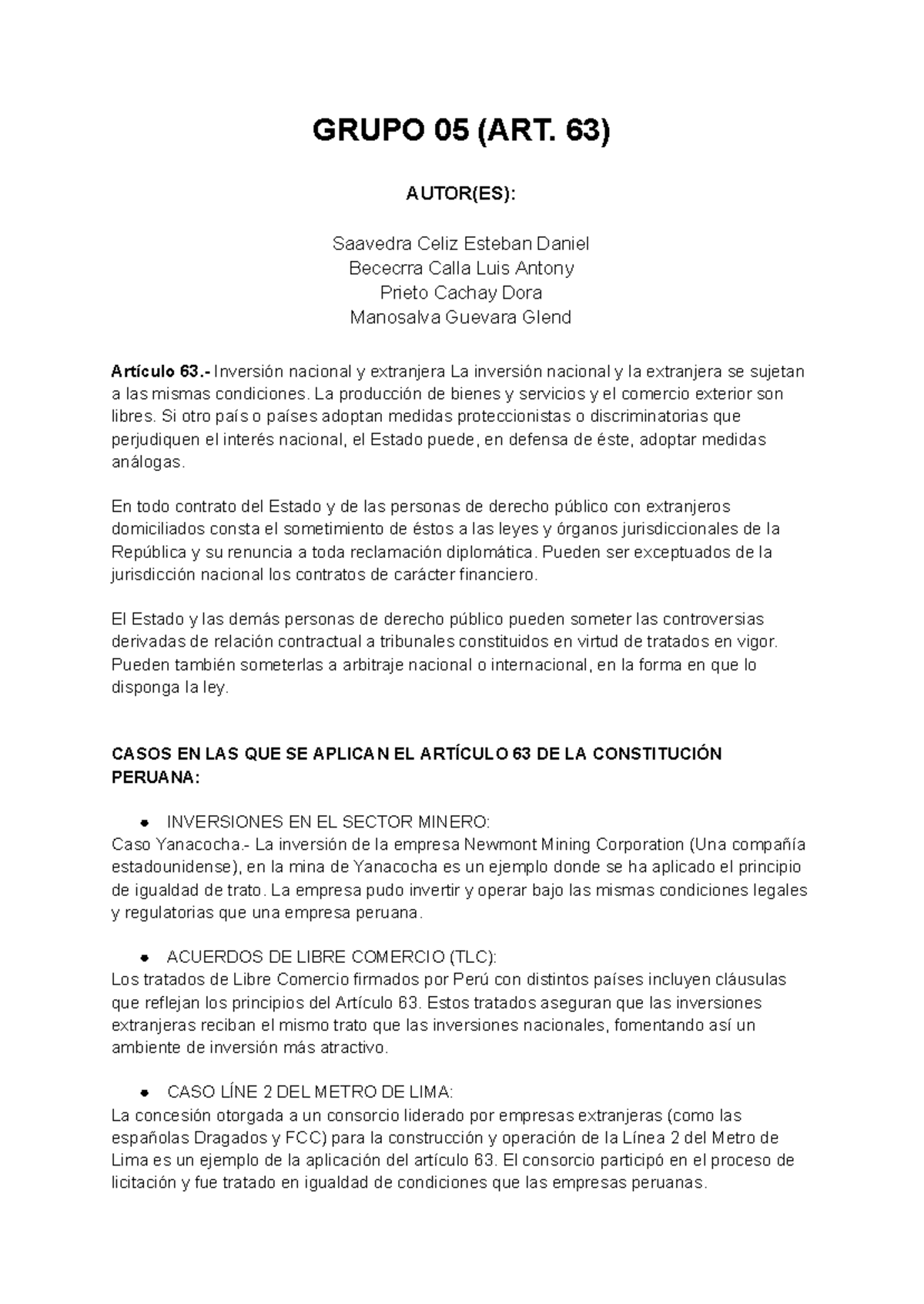 Análisis del Artículo 63 de la Constitución Peruana: Inversión Nacional ...