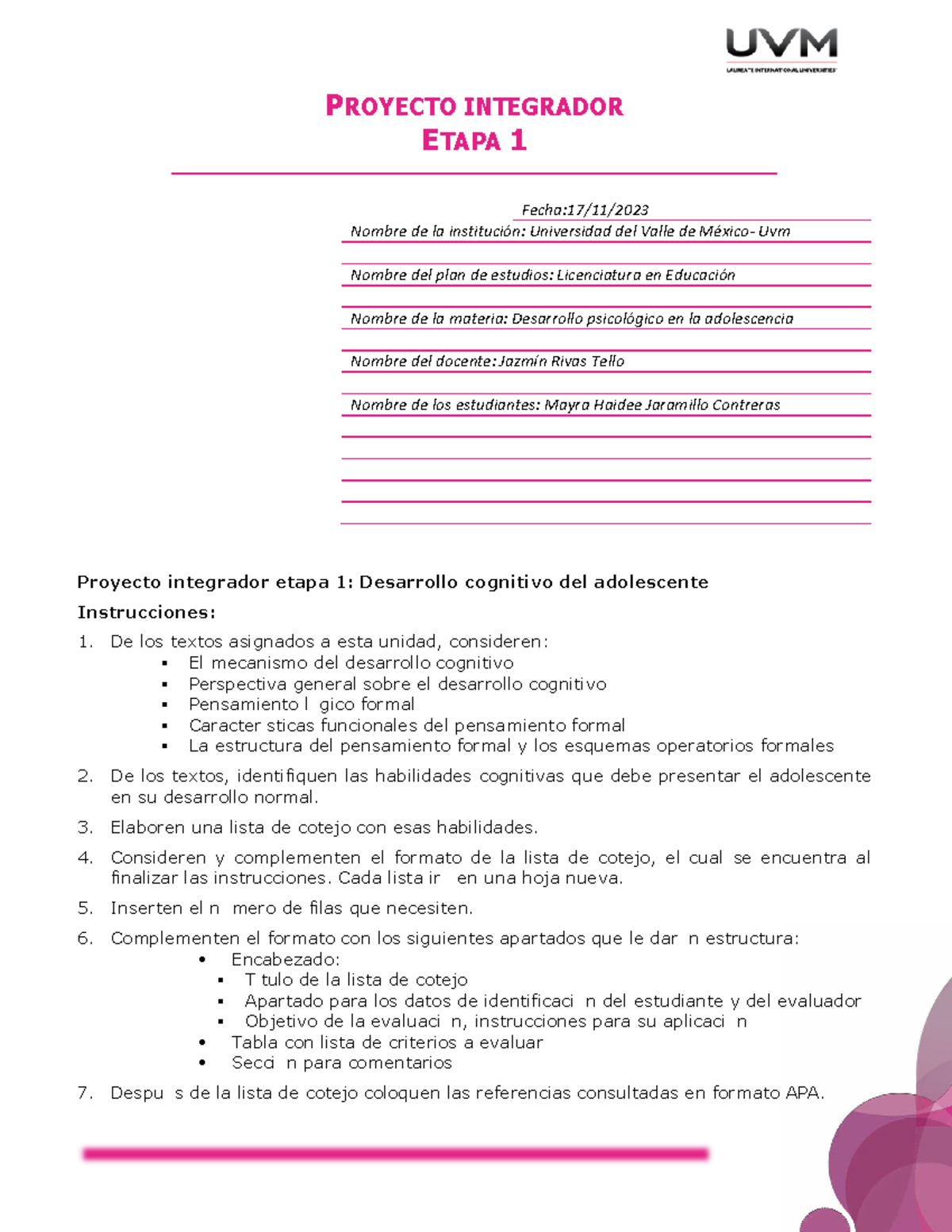 A5 MHJC - actividad 5 - ETAPA 1 Fecha: 17 /11/ 2023 Nombre de la ...