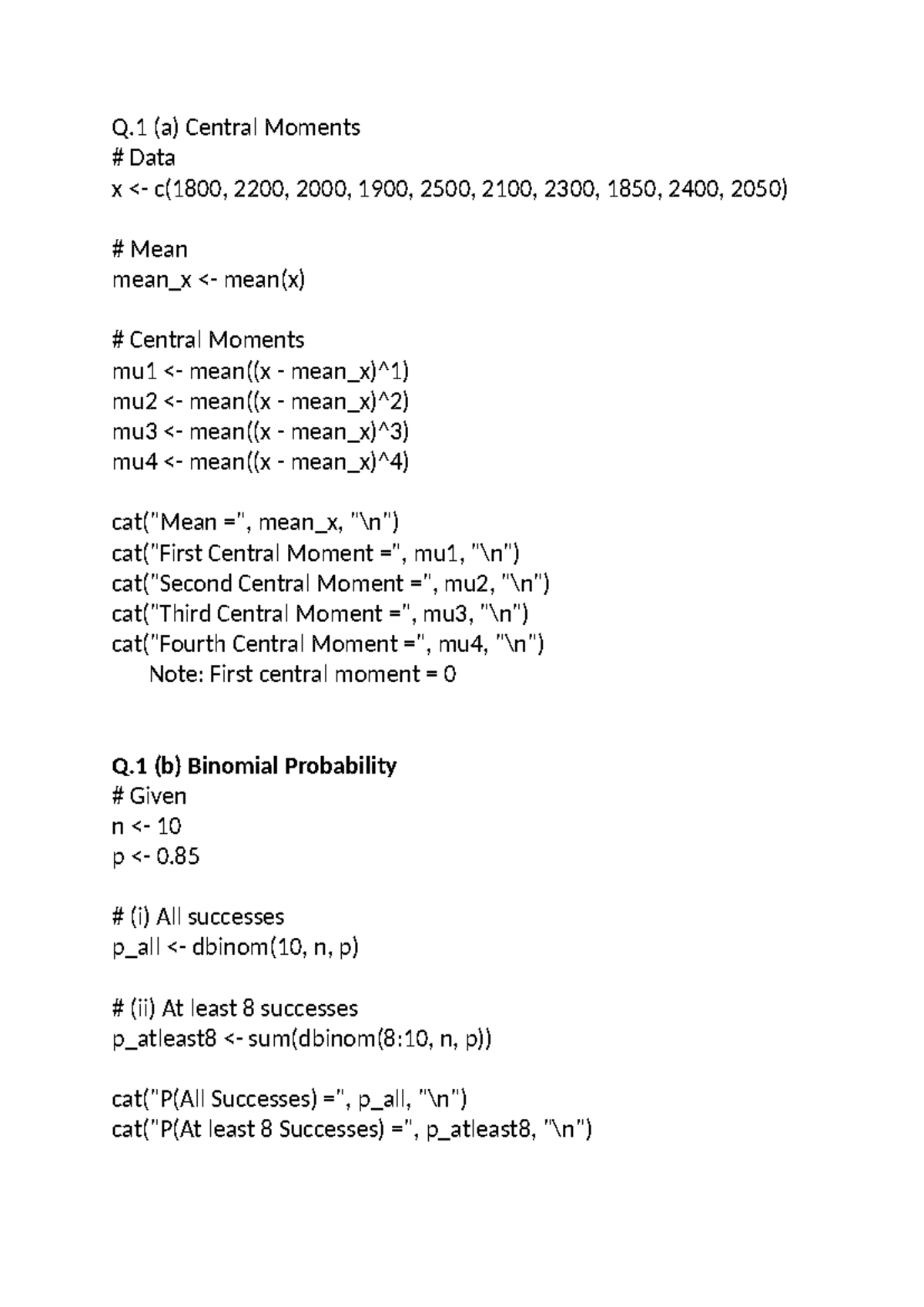 R Software Slip 30: Central Moments & Binomial Probability Analysis ...