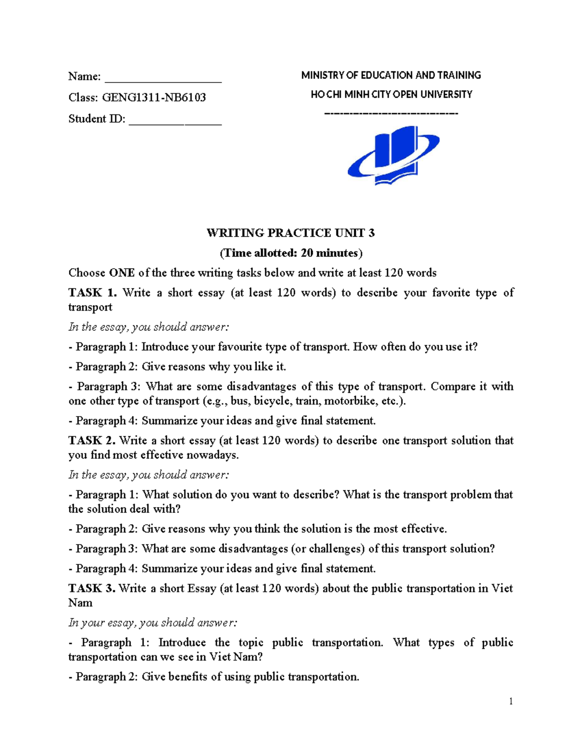 Writing Practice UNIT 3 - Essay Tasks Answer Key - Studocu