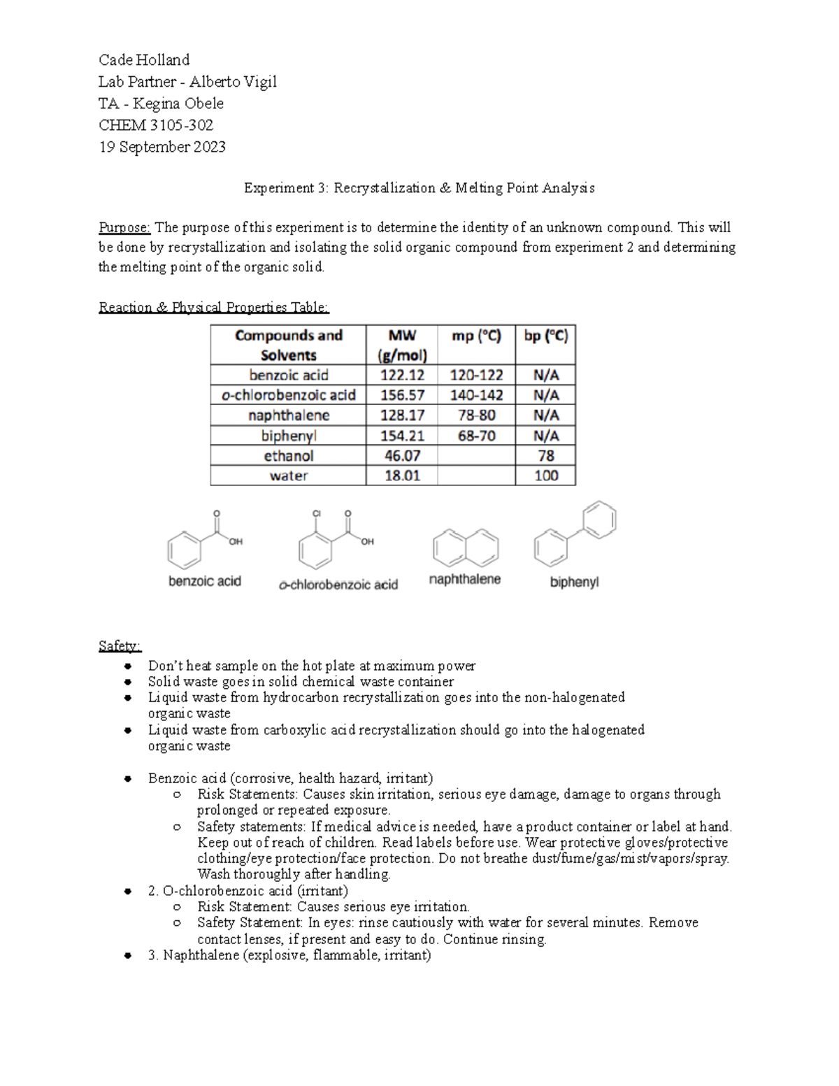 Experiment 3 Lab Report - Cade Holland Lab Partner - Alberto Vigil TA ...