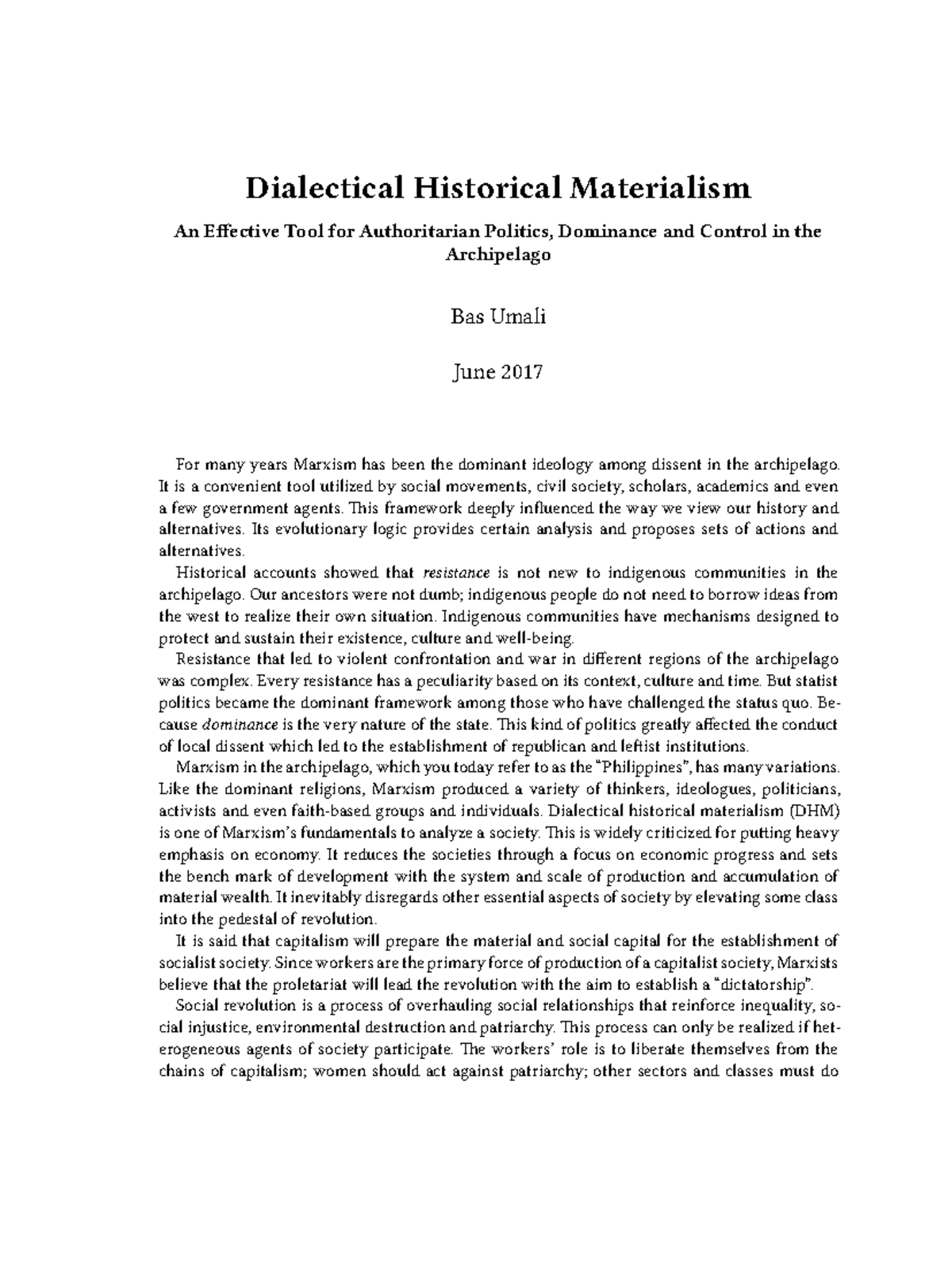 Dialectical Historical Materialism: A Critical Analysis of ...