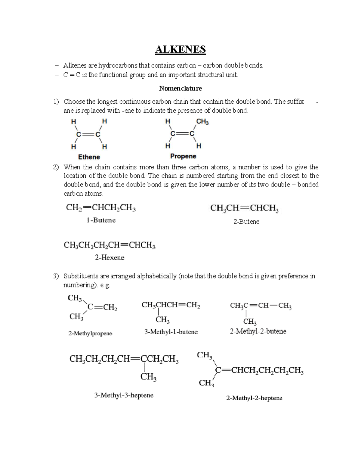 Chapter three: Alkenes and their properties in CHEM 130-1-2 - Studocu