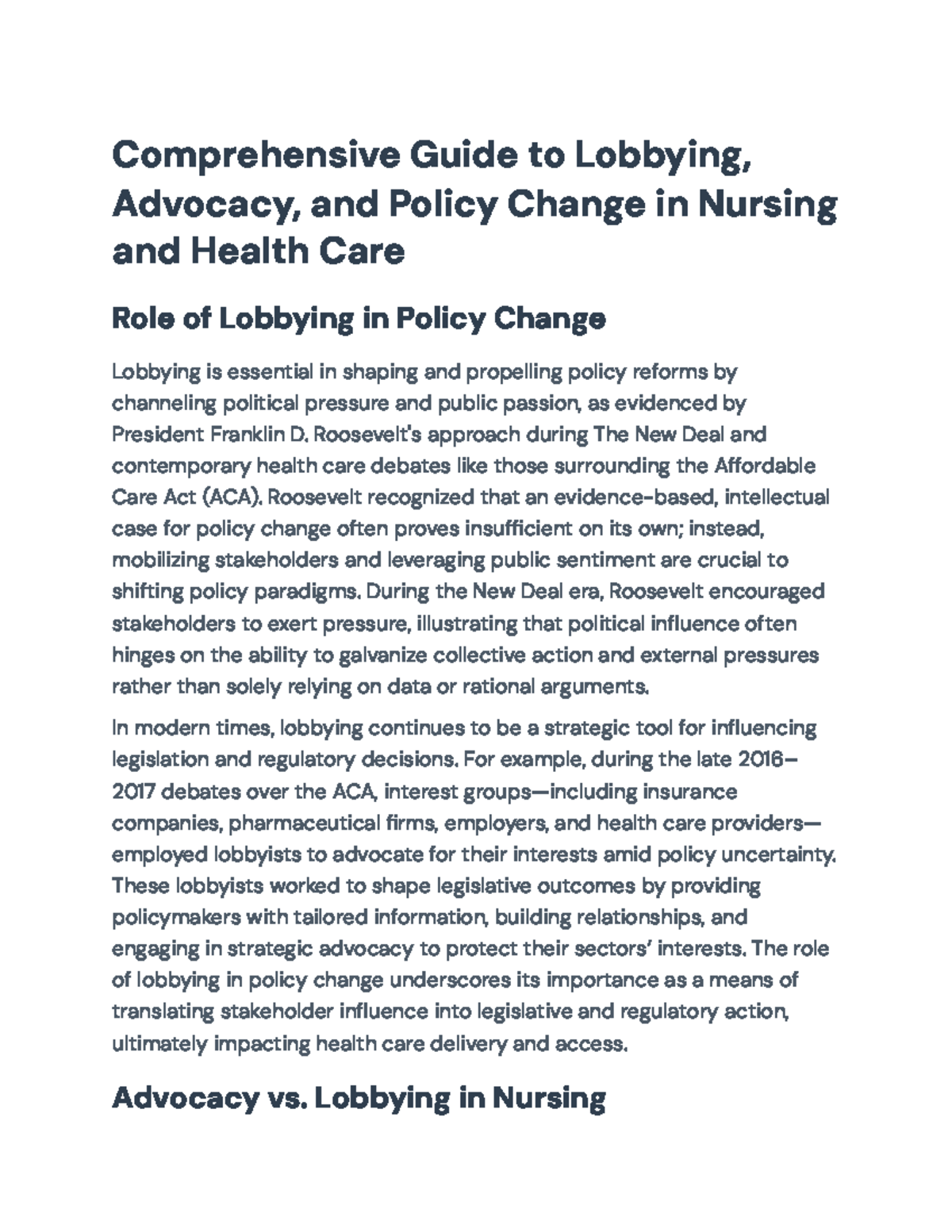 Comprehensive Guide to Nursing Lobbying, Advocacy, and Health Policy ...