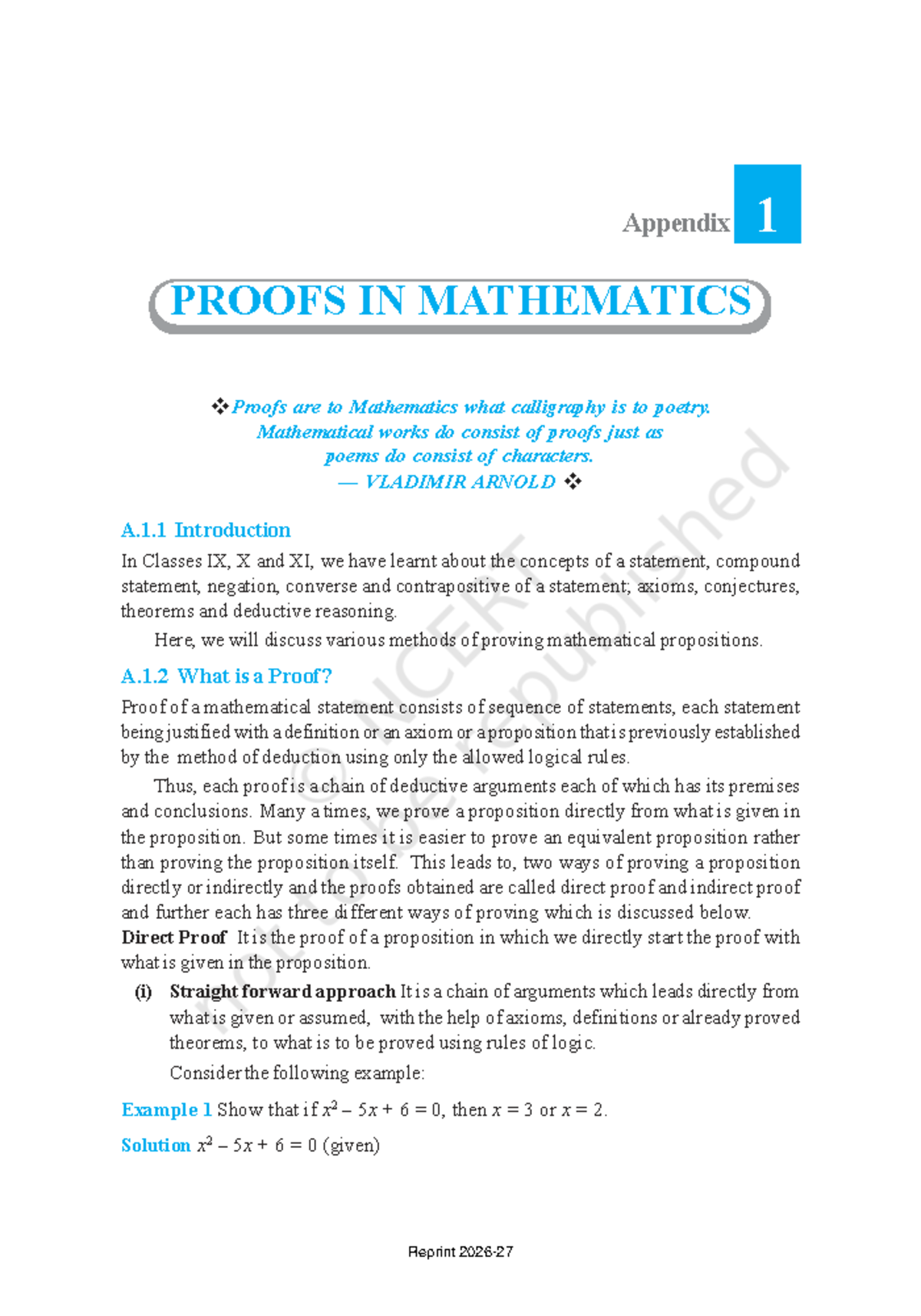Lemh1a1 - Appendix 1: Understanding Proofs in Mathematics - Studocu
