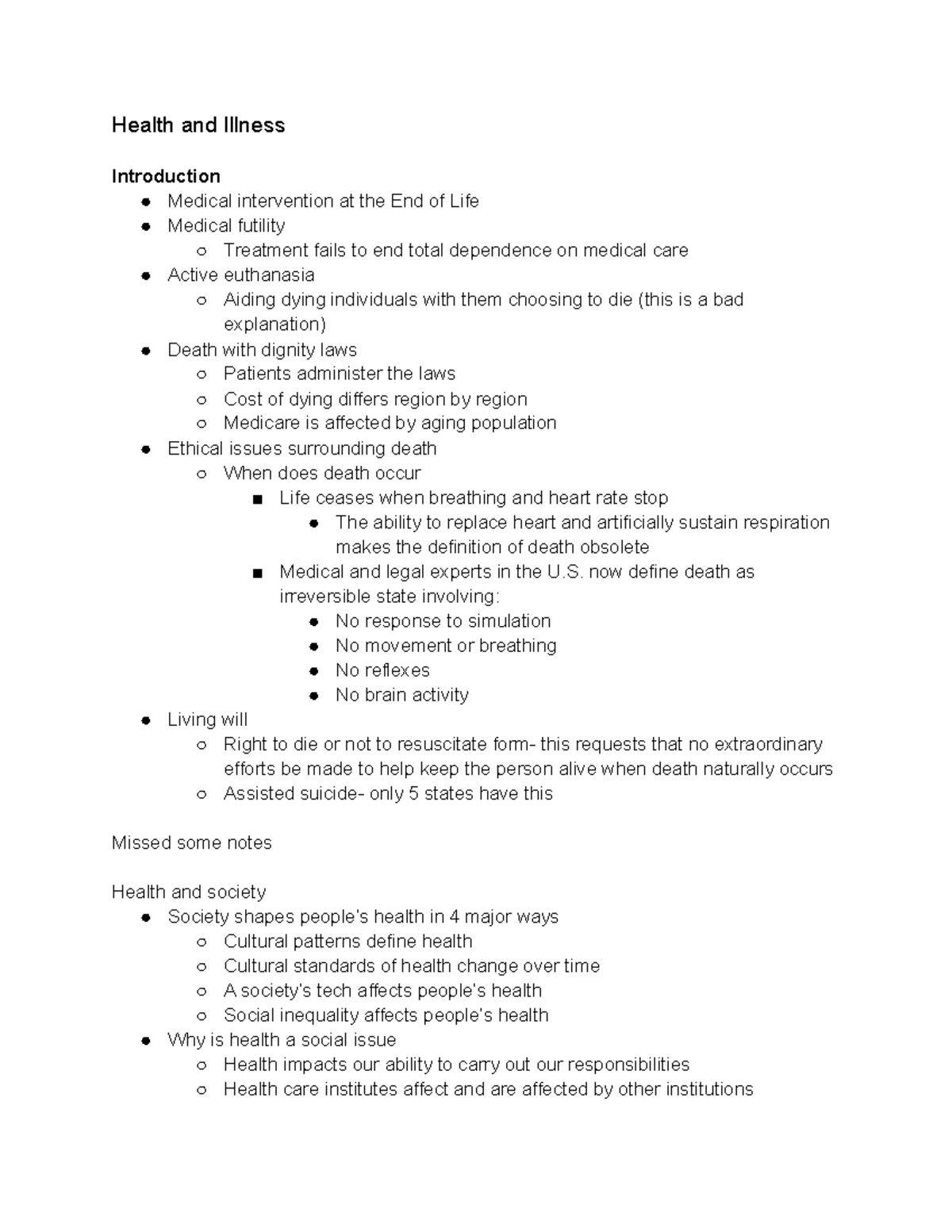 Chapter 11 notes SOCY 101 - Health and Illness Introduction Medical ...