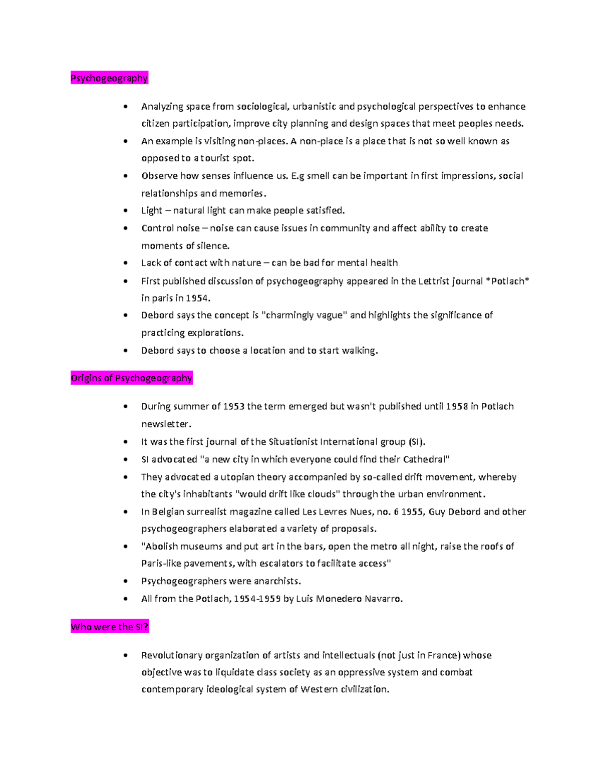 Lecture 2 Notes - Euro202: Exploring Psychogeography and Urban ...