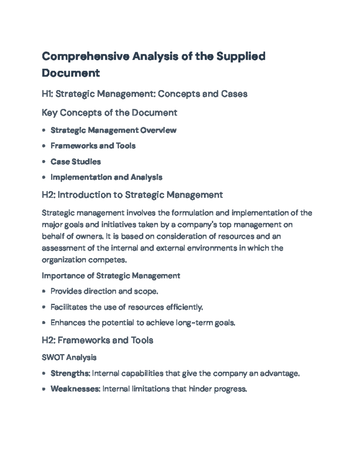 Strategic Management Concepts & Case Studies: Analysis & Implementation - Comprehensive Analysis ...