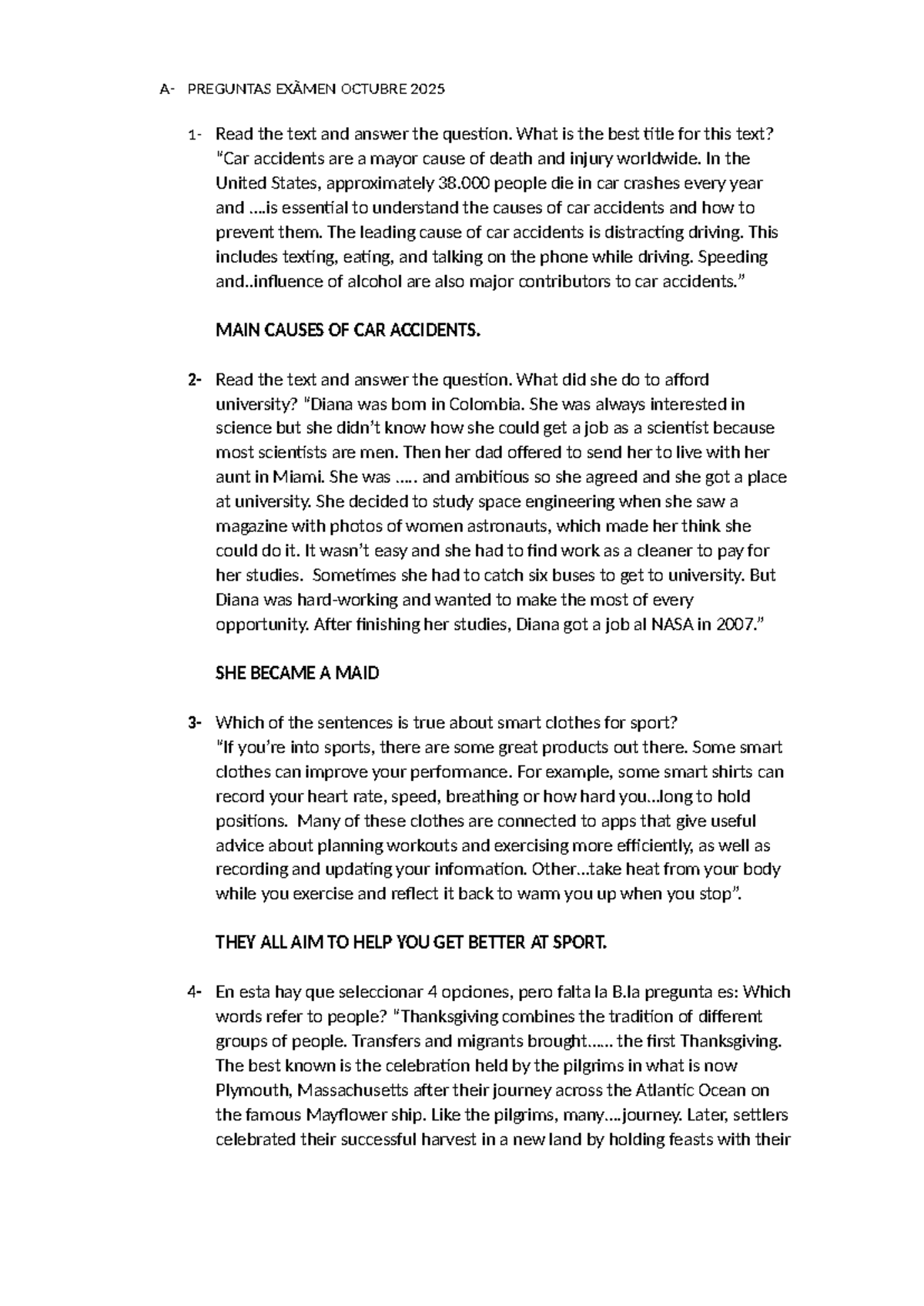 PREGUNTAS EXAMEN OCTUBRE 2025: CAUSAS DE ACCIDENTES Y OTRAS TEMAS - Studocu