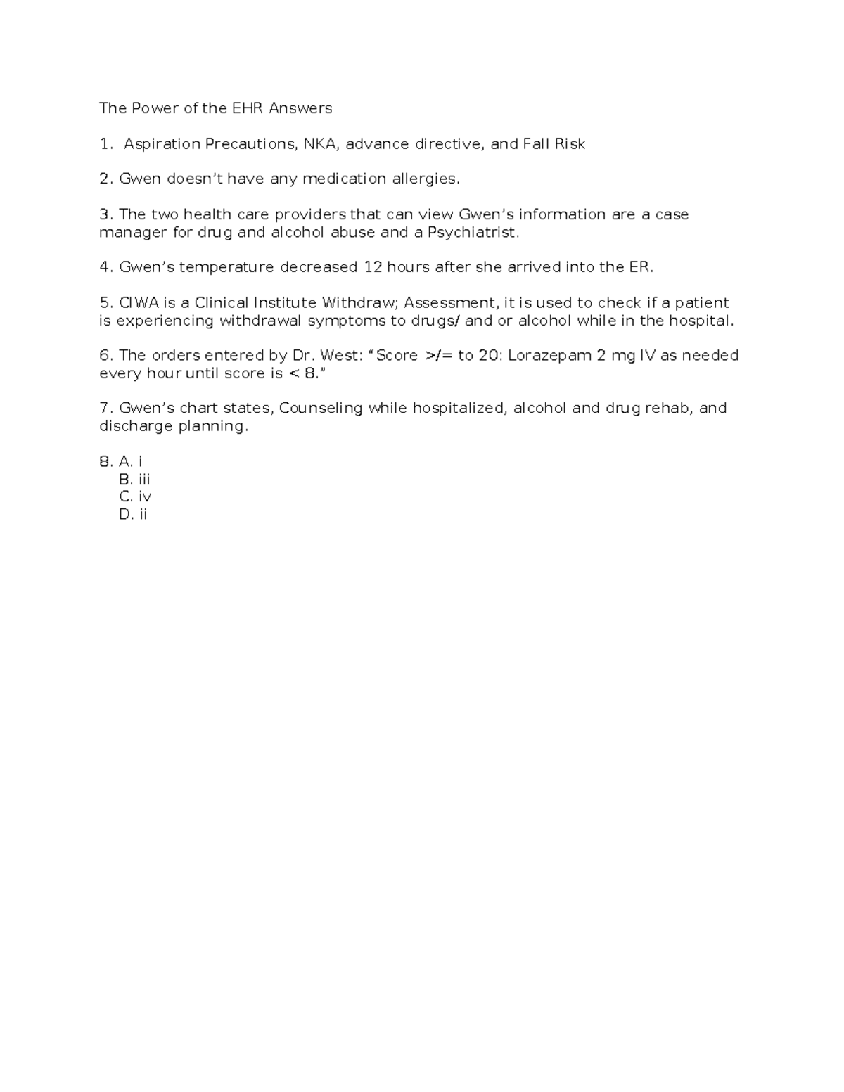 EHR Analysis: Key Interventions and Patient Care Details - Studocu