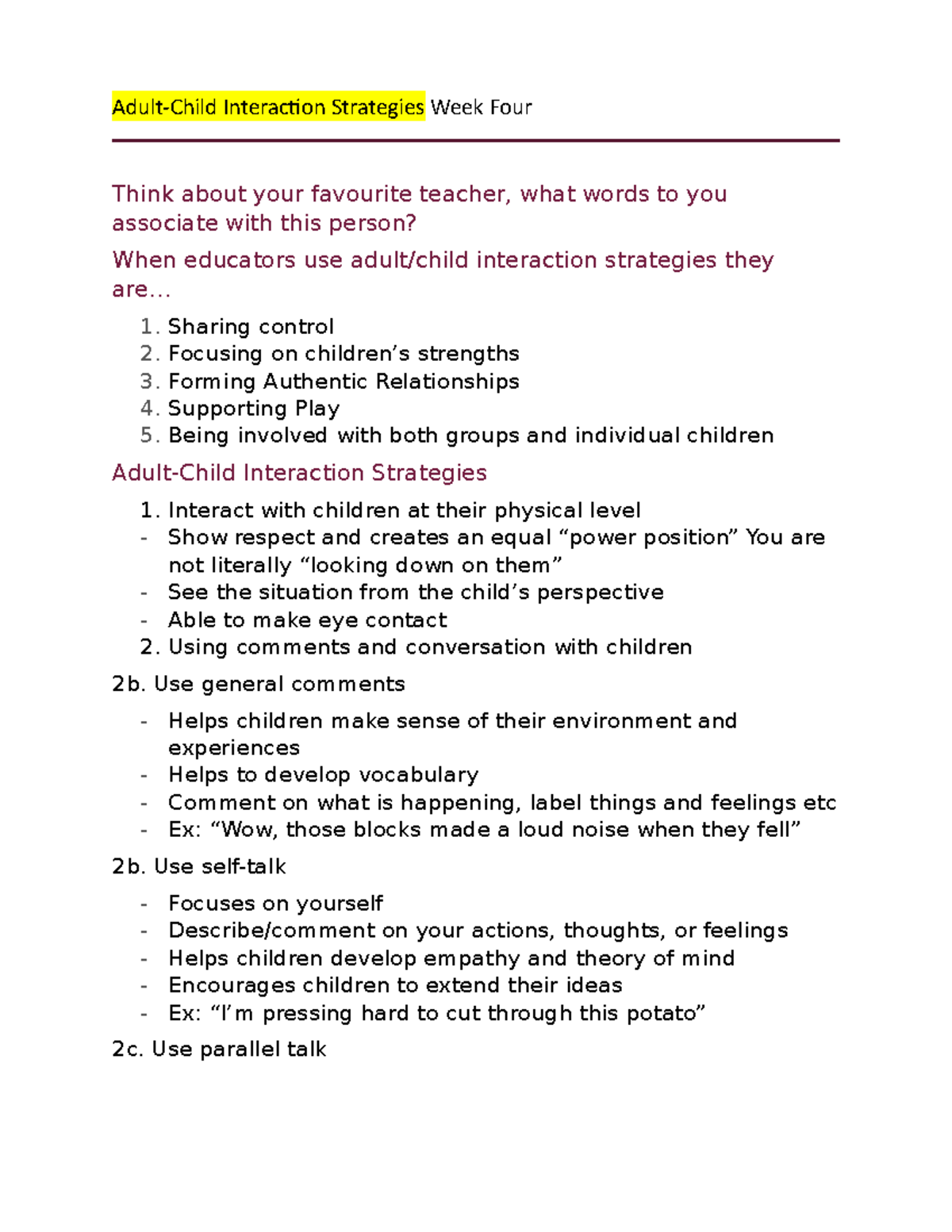 Adult-Child Interaction Strategies: Week 4 Insights and Techniques ...