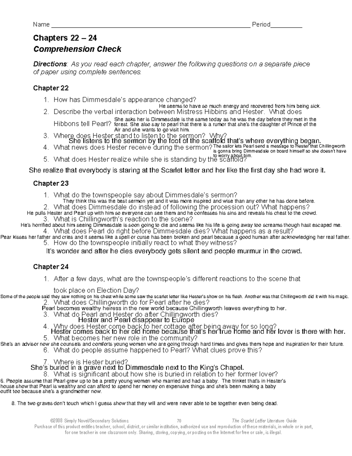 The Scarlet Letter - Q&A for Chapters 22 to 24 Analysis - Studocu