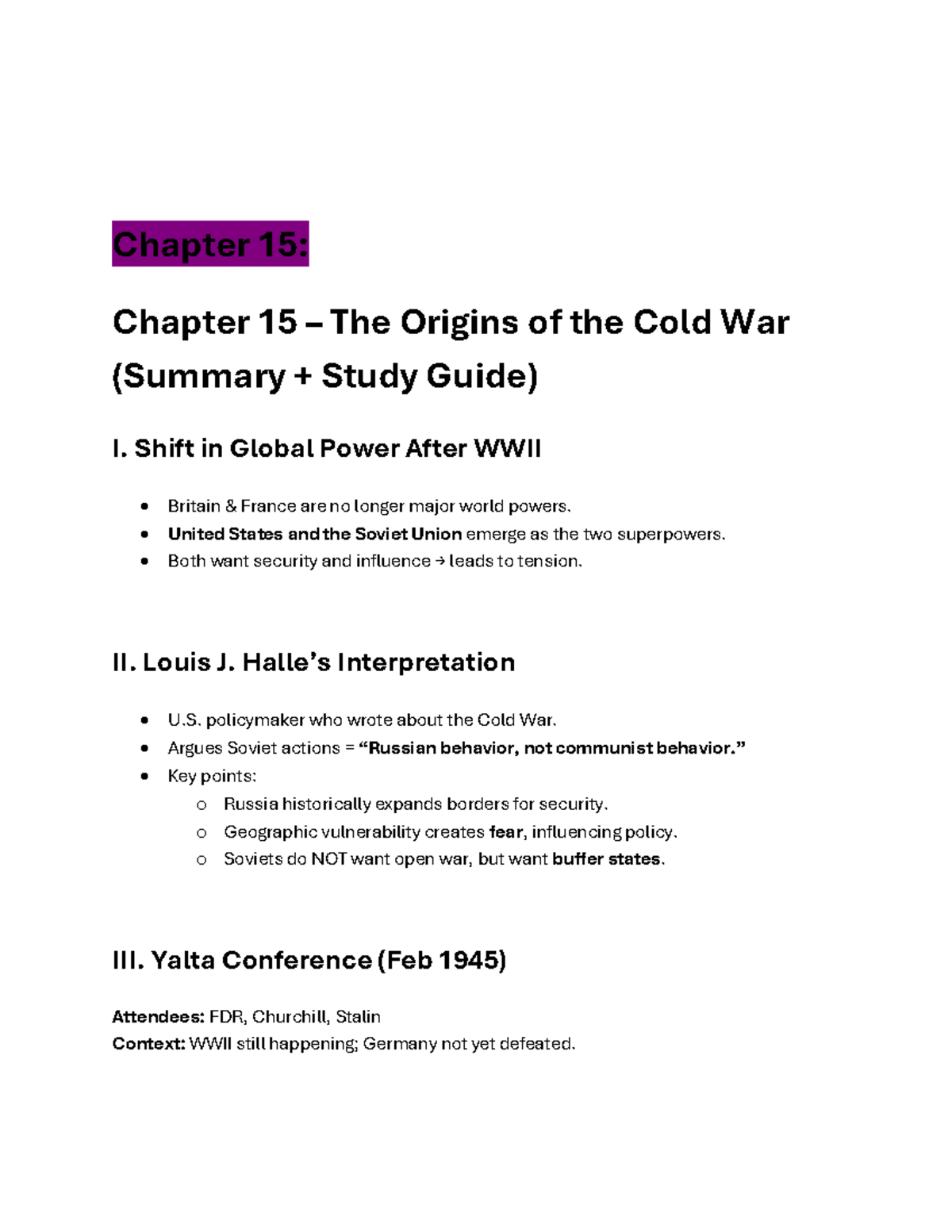 Chapter 15: The Origins of the Cold War (Summary + Study Guide) - Studocu